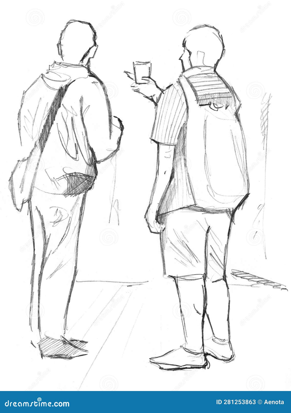 Hand Drawn Sketch of Two Man Stock Illustration - Illustration of ...