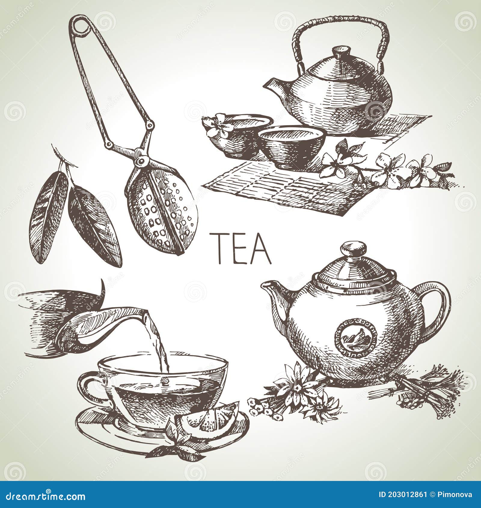 Hand Drawn Sketch Vector Tea Set Stock Vector - Illustration of japan ...