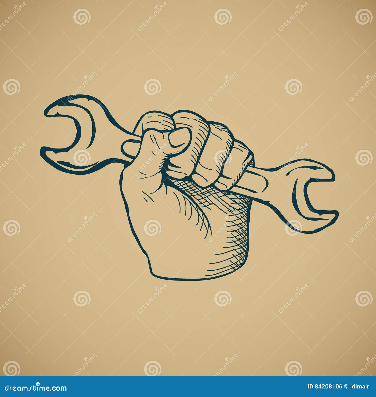 Hand Drawn Sketch Vintage Hand with Wrench Vector Stock Vector ...