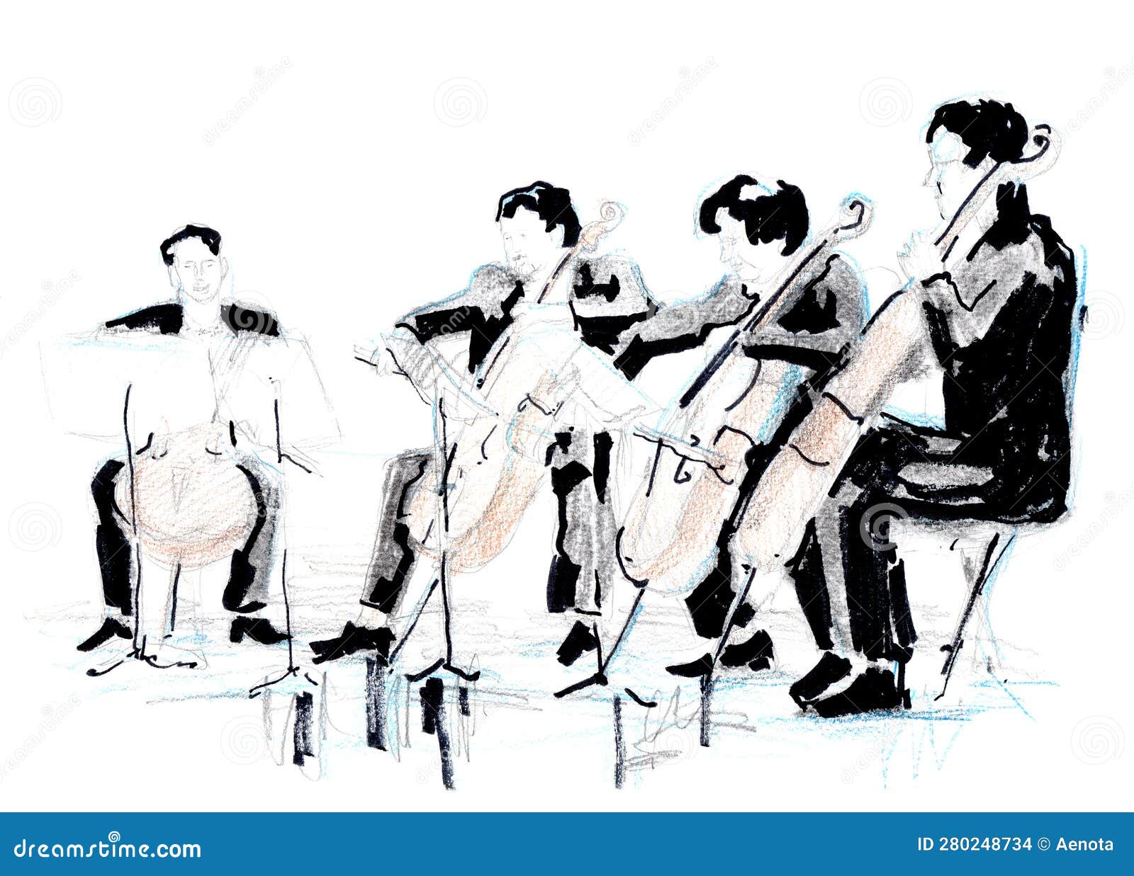 Hand Drawn Sketch of Violoncellist Quartet Stock Illustration ...