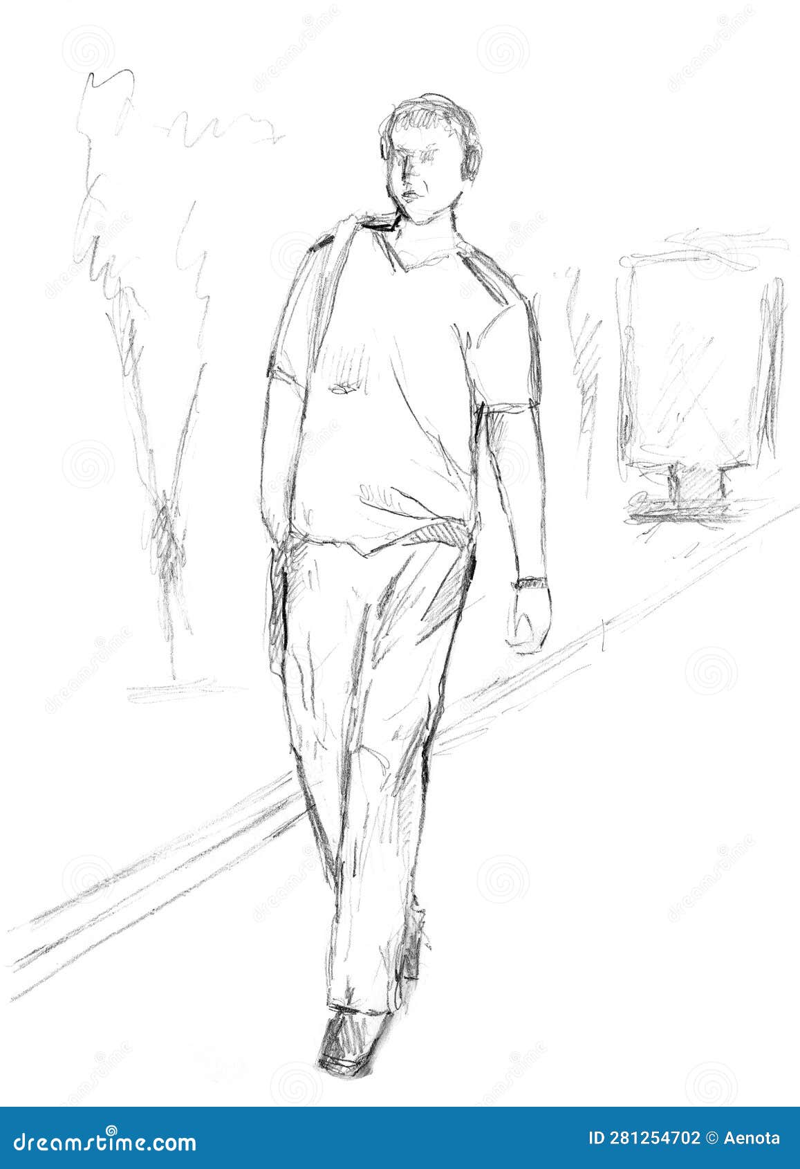 Hand Drawn Sketch of Walking Man Stock Illustration - Illustration of ...