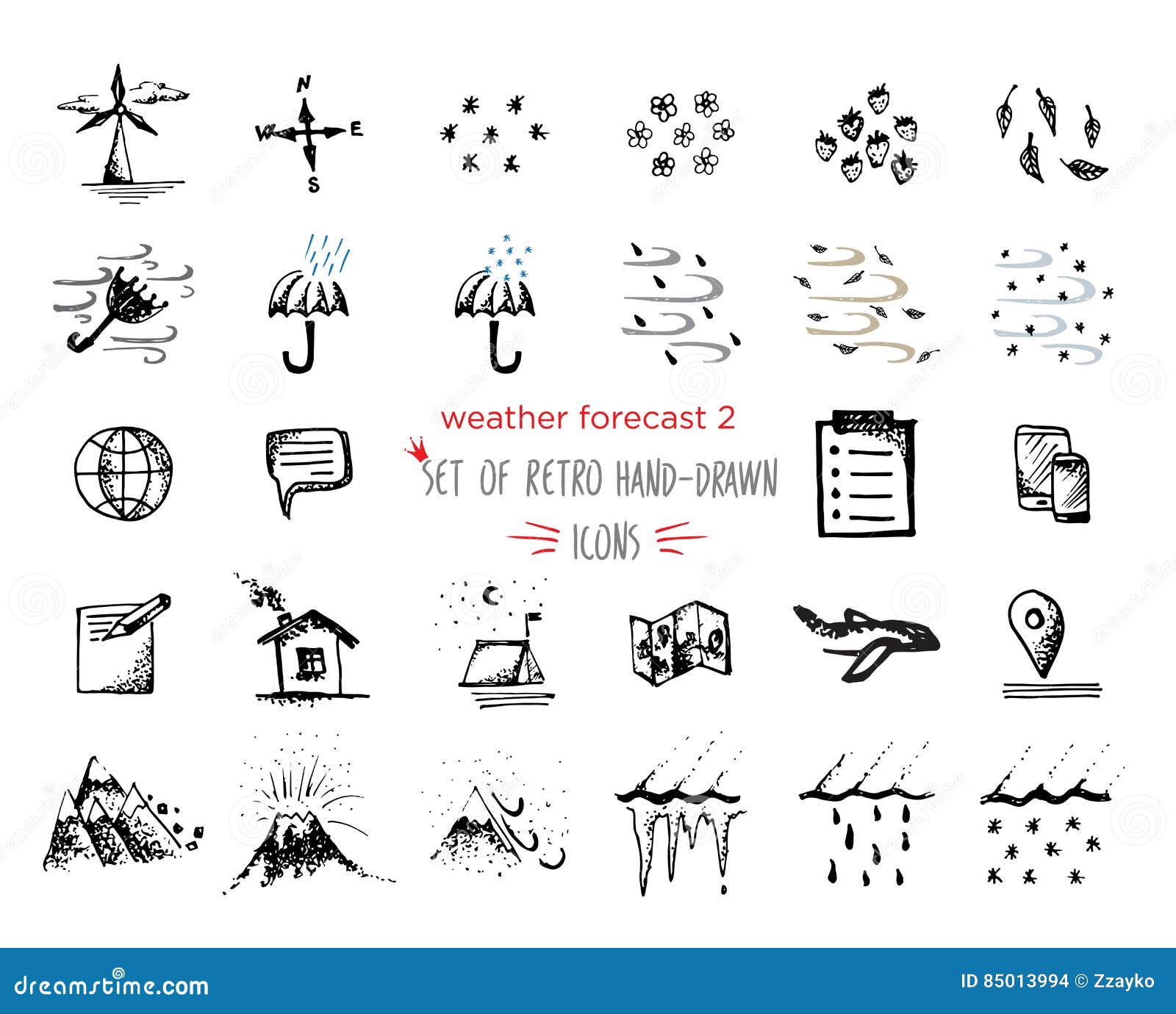 Hand-drawn Sketch Weather Icons Set Stock Illustration - Illustration ...