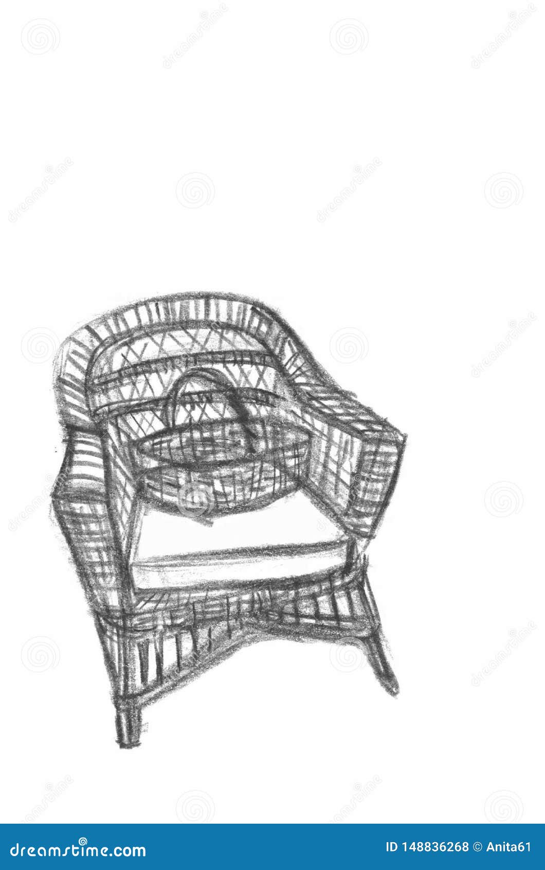 Hand Drawn Sketch of Wicker Basket on Wicker Chair Stock Vector ...