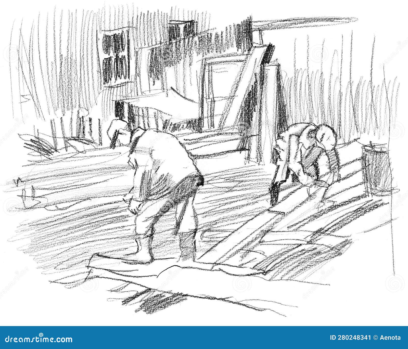 Hand Drawn Sketch of Working People Stock Illustration - Illustration ...