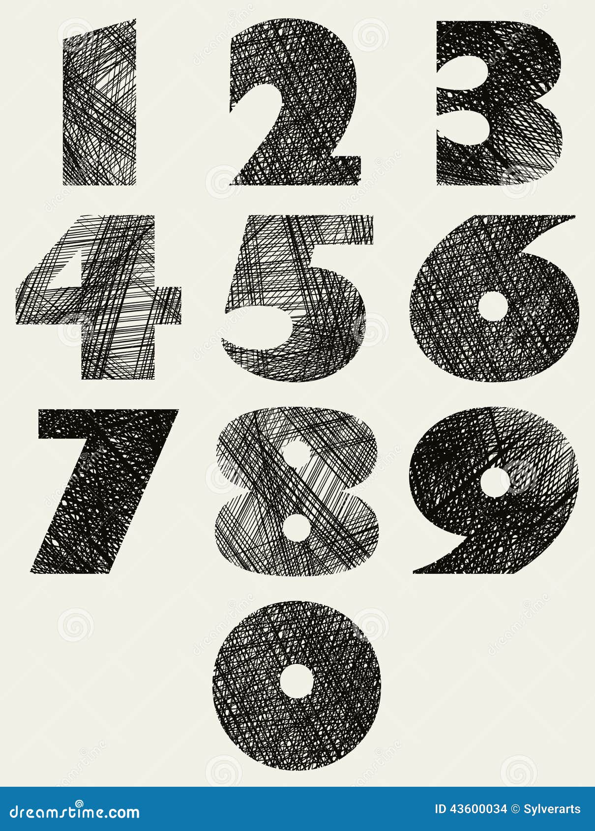 Hand Drawn and Sketched Bold Numbers Set. Stock Vector - Illustration ...