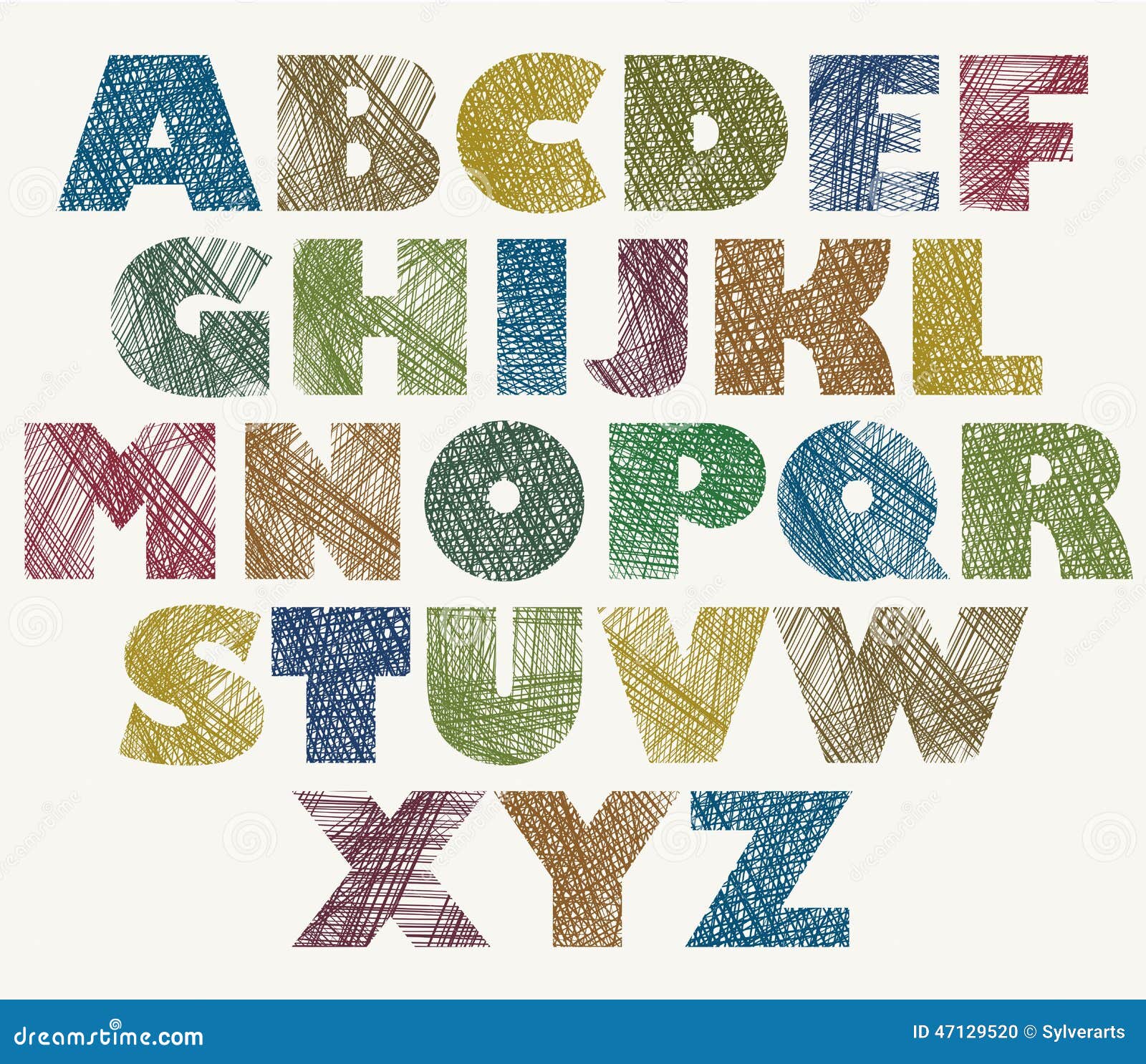 Hand Drawn and Sketched Color Bold Font. Stock Vector - Illustration of ...