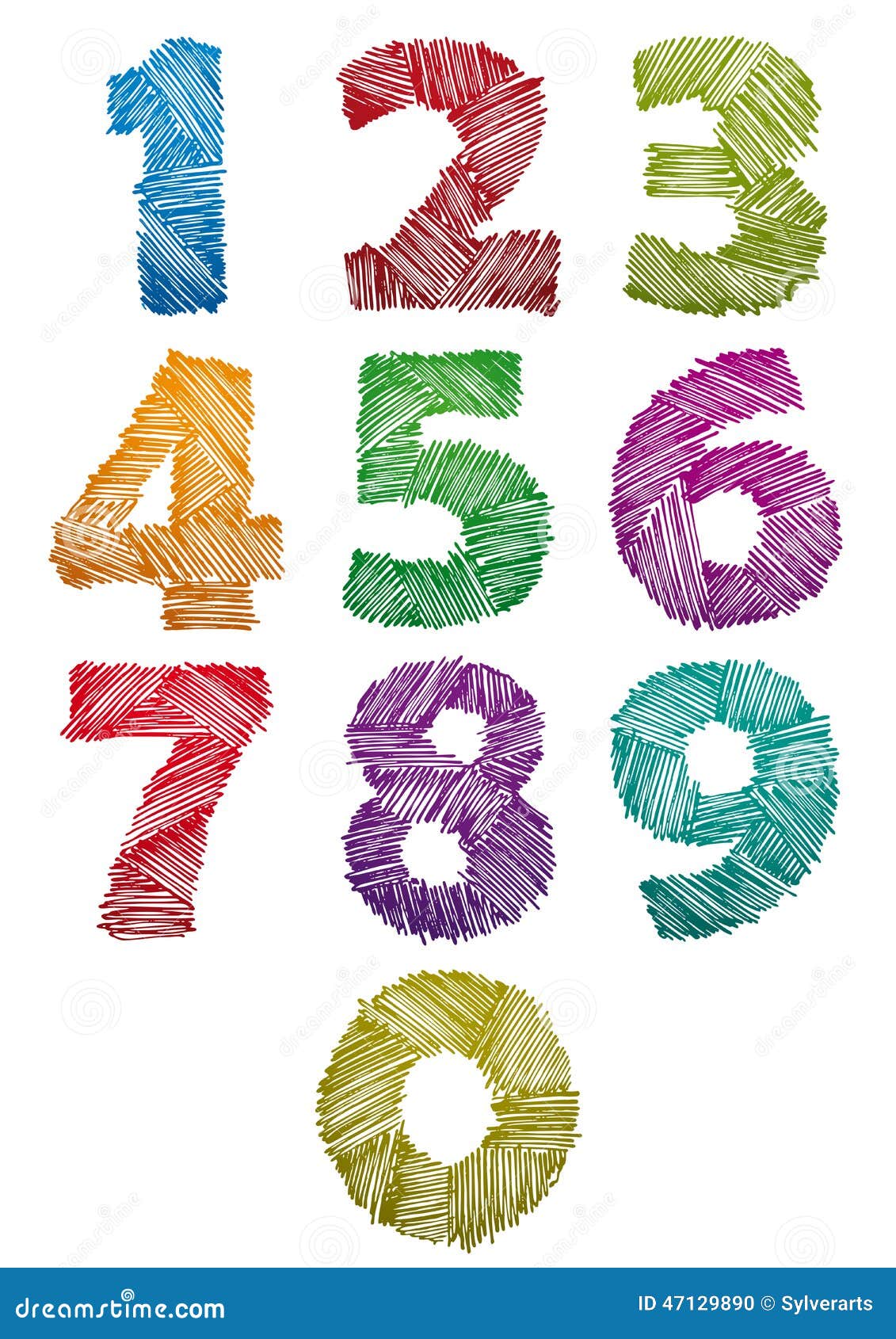 Hand Drawn and Sketched Color Bold Numbers Set. Stock Vector ...