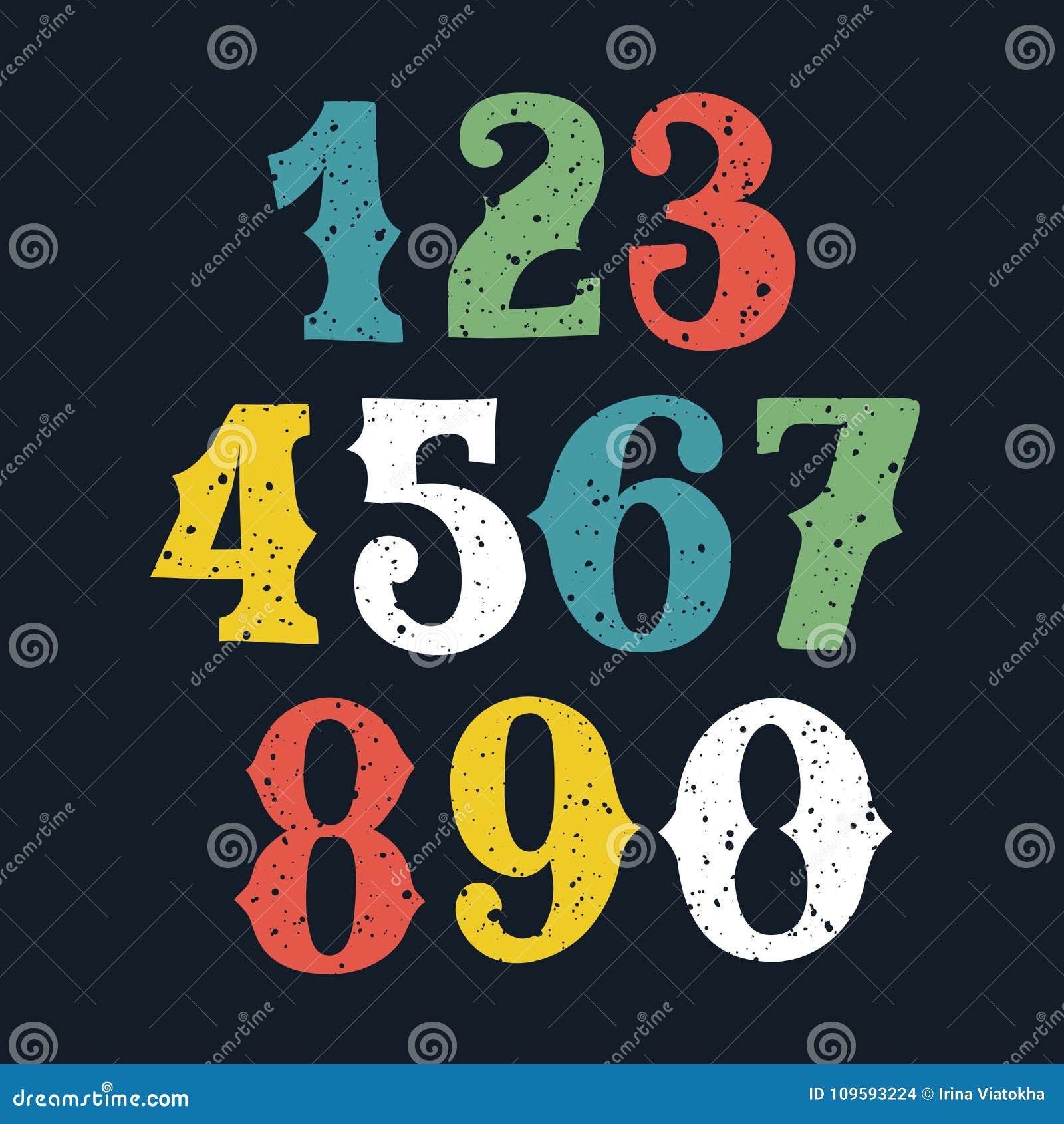 Hand Drawn and Sketched Color Bold Numbers Set, Vector Sketch Style ...