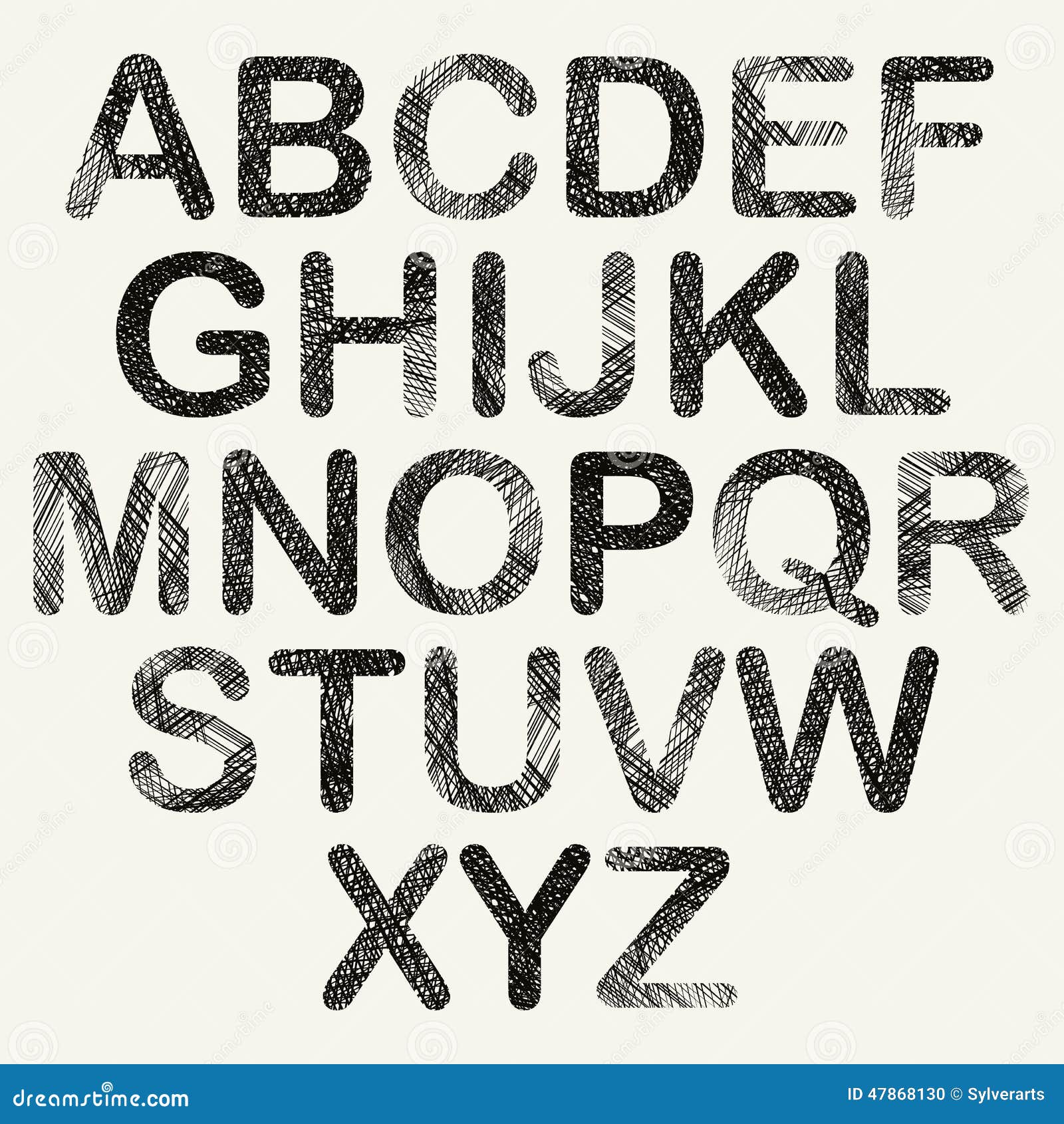 Hand Drawn and Sketched Rounded Font. Stock Vector - Illustration of ...