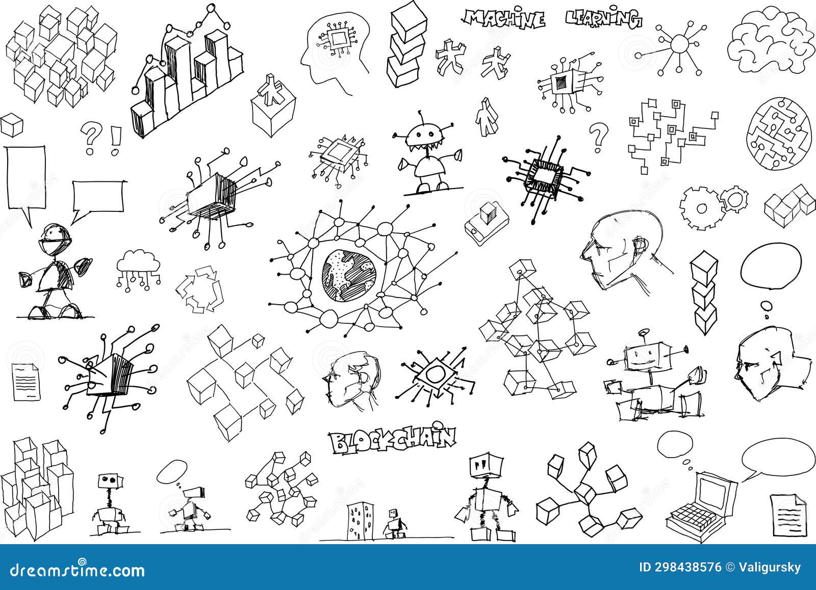 Hand Drawn Sketches of Artificial Intelligence Topics and Robots and ...