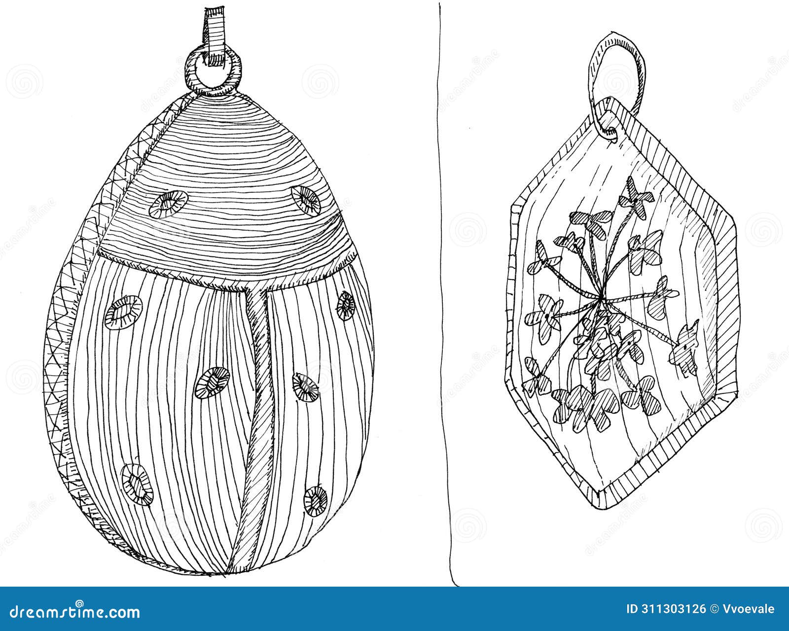 Hand Drawn Sketches of Two Different Pendants Stock Illustration ...