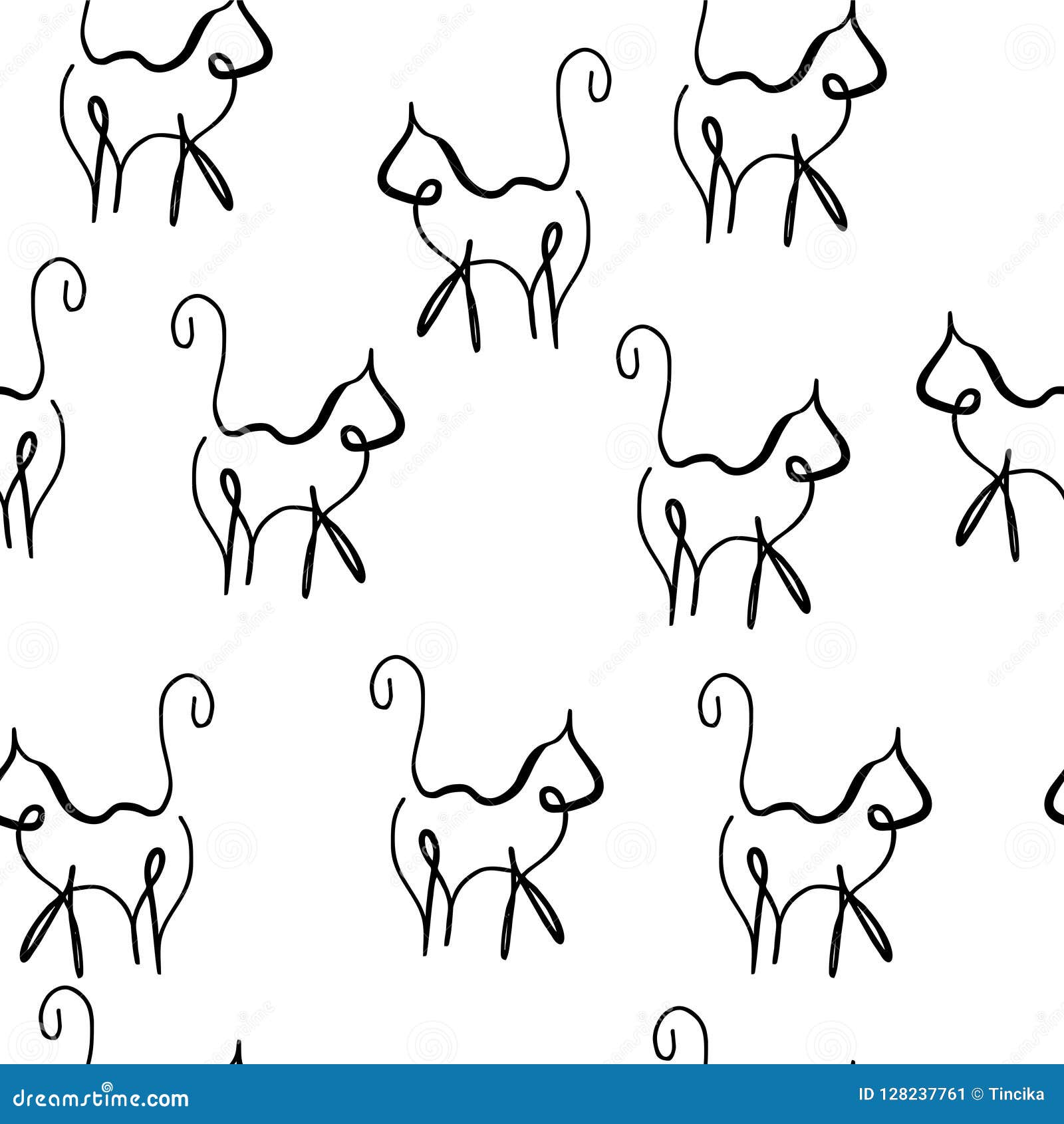 Hand Drawn Sketchy Cat - Seamless Pattern. Stock Vector - Illustration ...