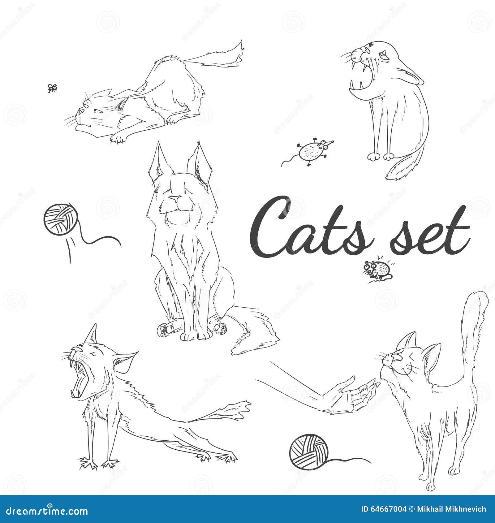 Hand Drawn Sketchy Cats Set Stock Illustration - Illustration of clew ...