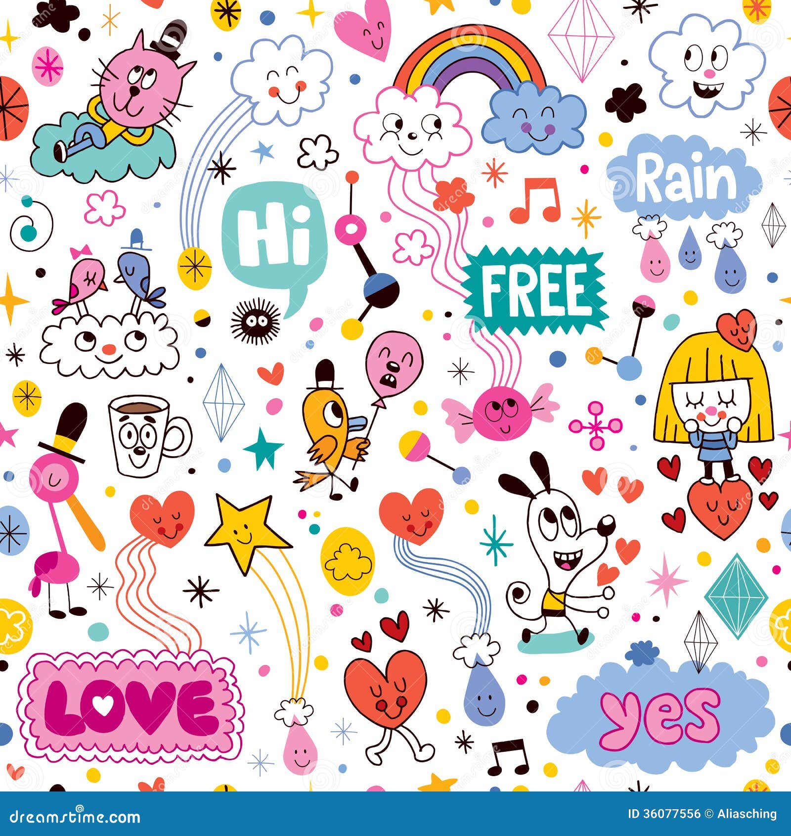 Hand Drawn Sketchy Fun Cartoon Seamless Pattern Stock Vector ...