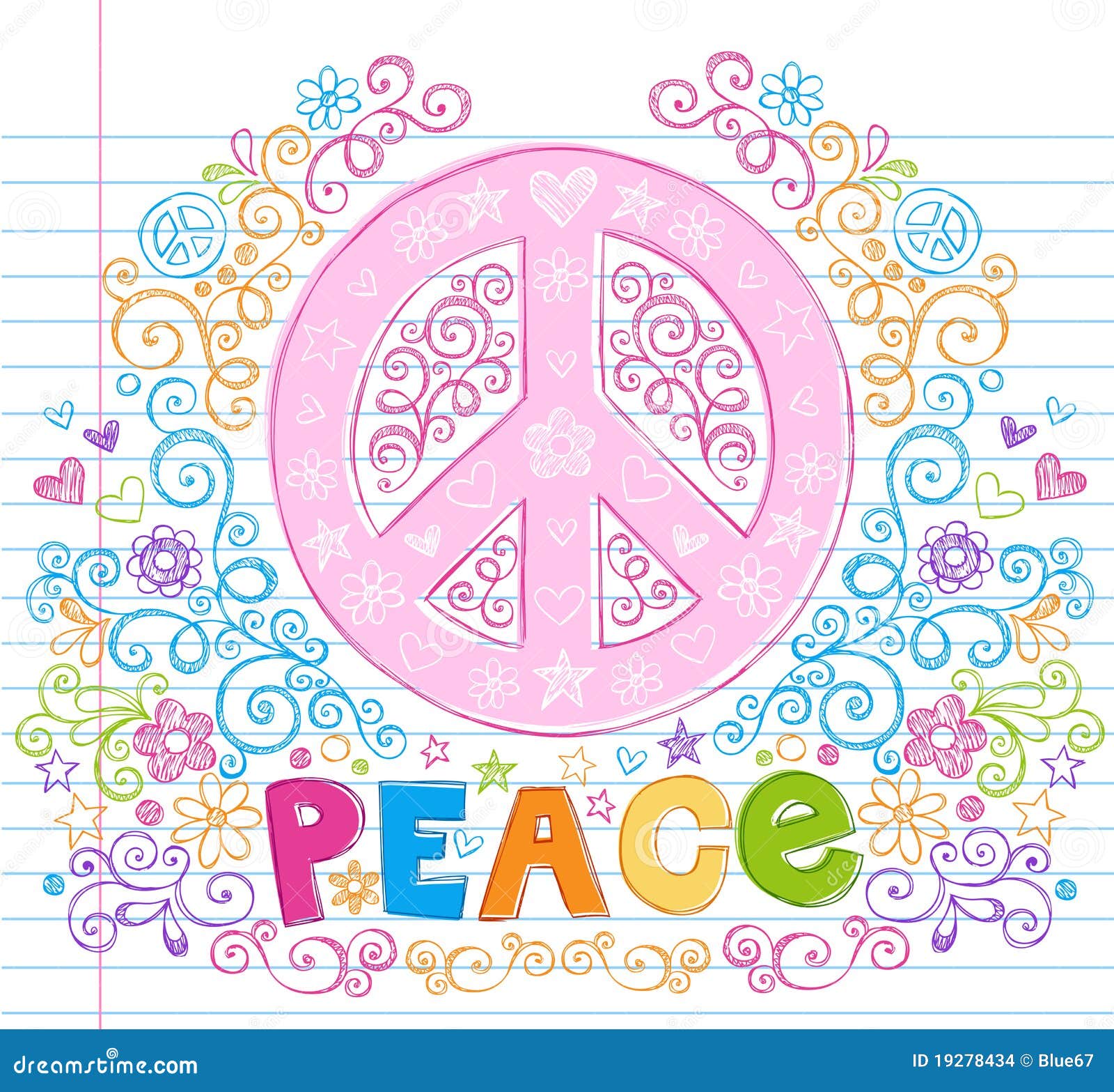 Hand-Drawn Sketchy Peace Sign Lettering Doodles Stock Illustration ...