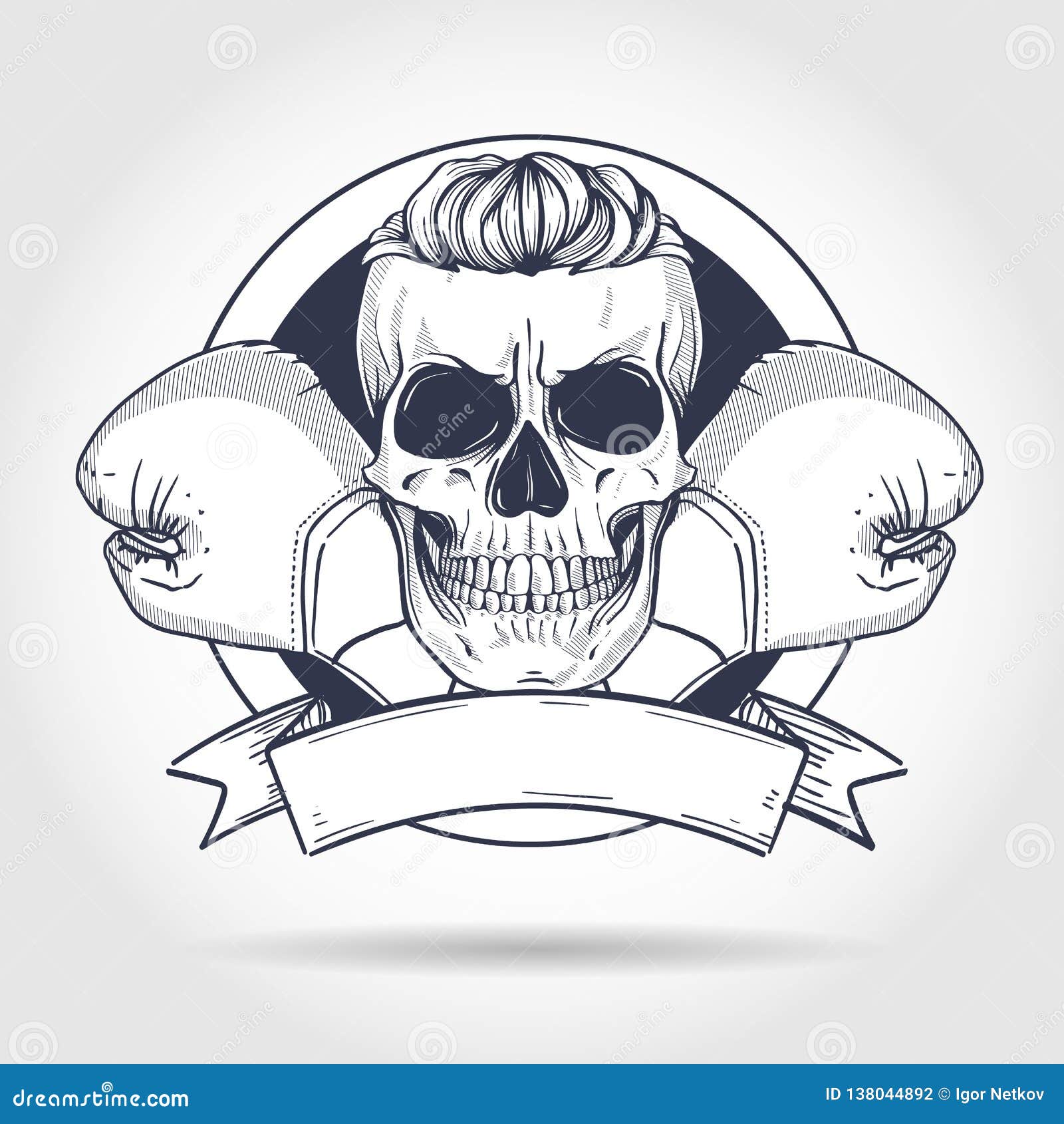 Hand Drawn Skull With Boxing Gloves Vector Illustration | CartoonDealer ...