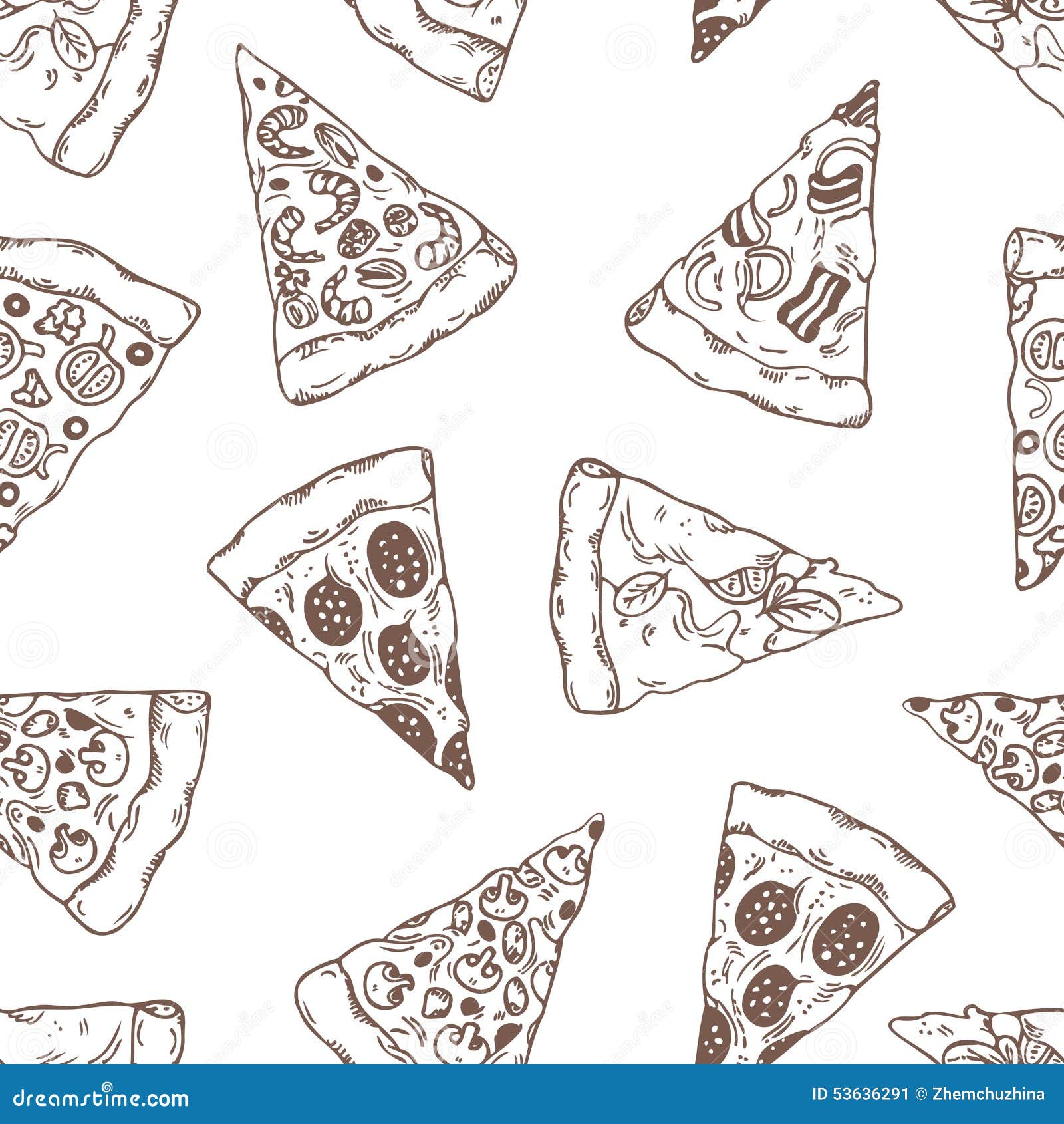 Hand Drawn Slices of Pizza Outline Seamless Pattern Stock Vector ...