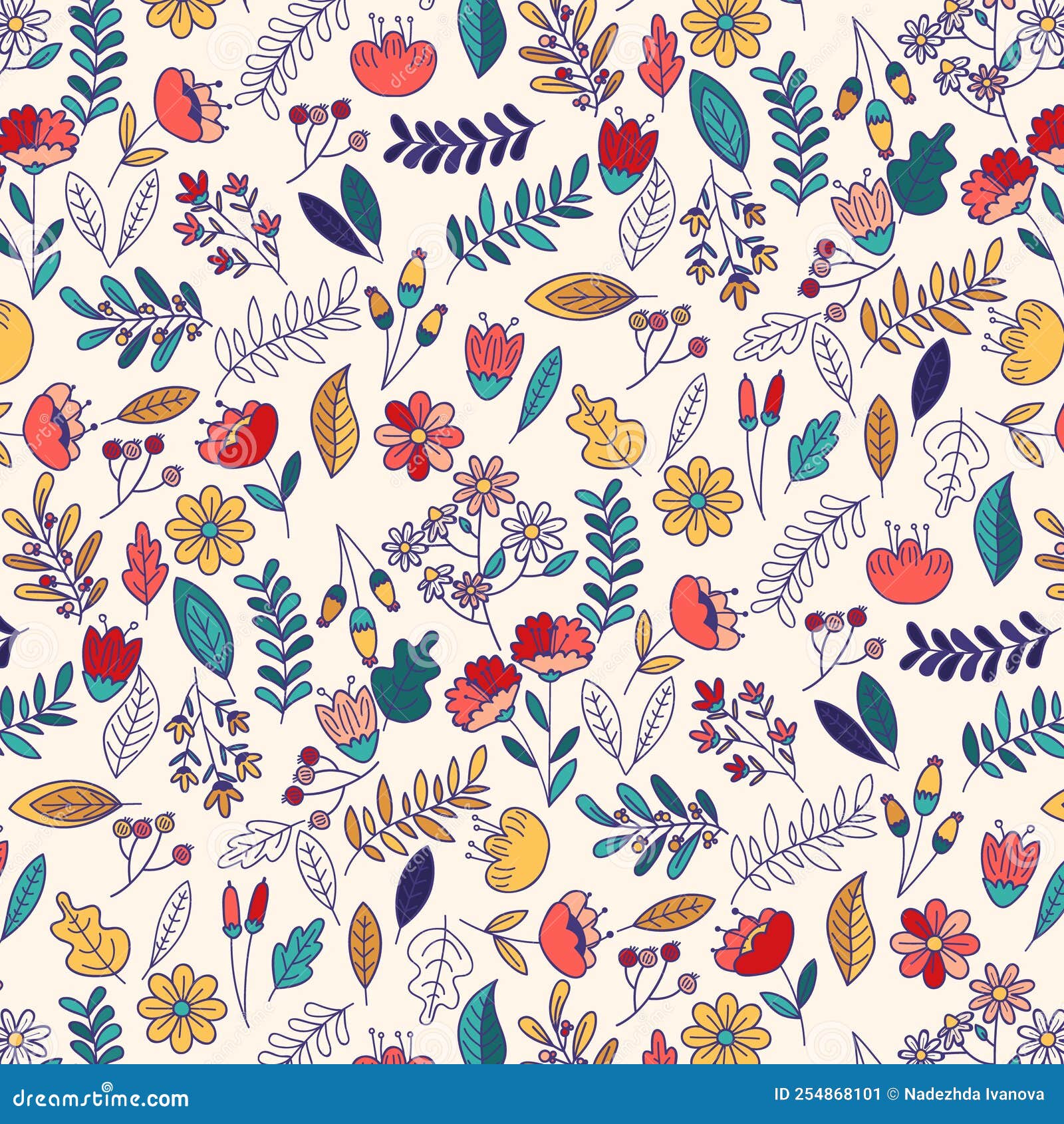 Hand Drawn Small Flowers Pattern Design Vector Illustration Stock ...