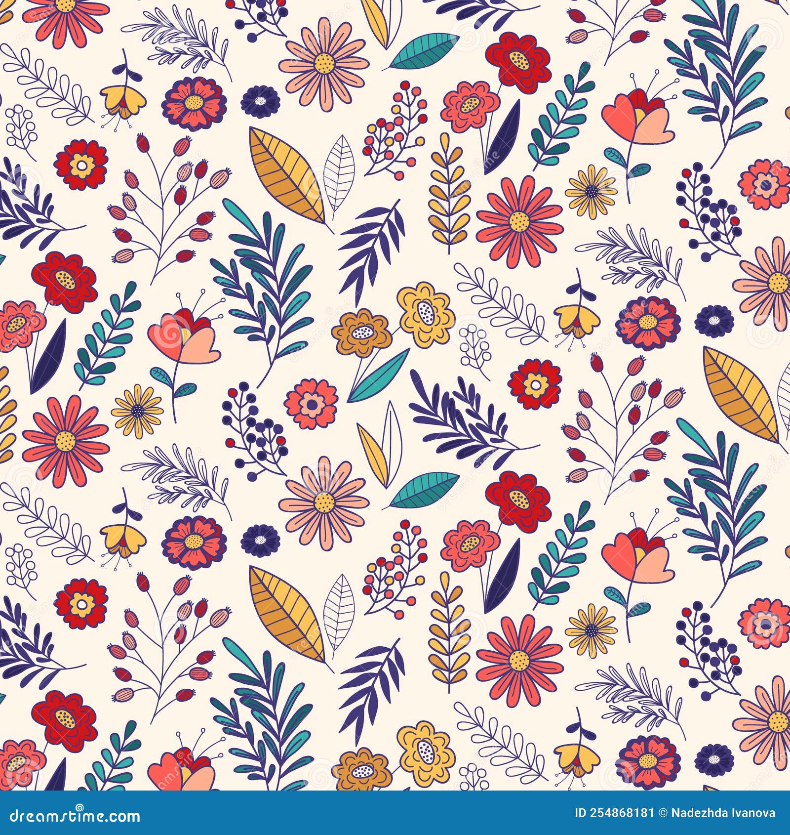 Hand Drawn Small Flowers Pattern Design Vector Illustration Stock ...
