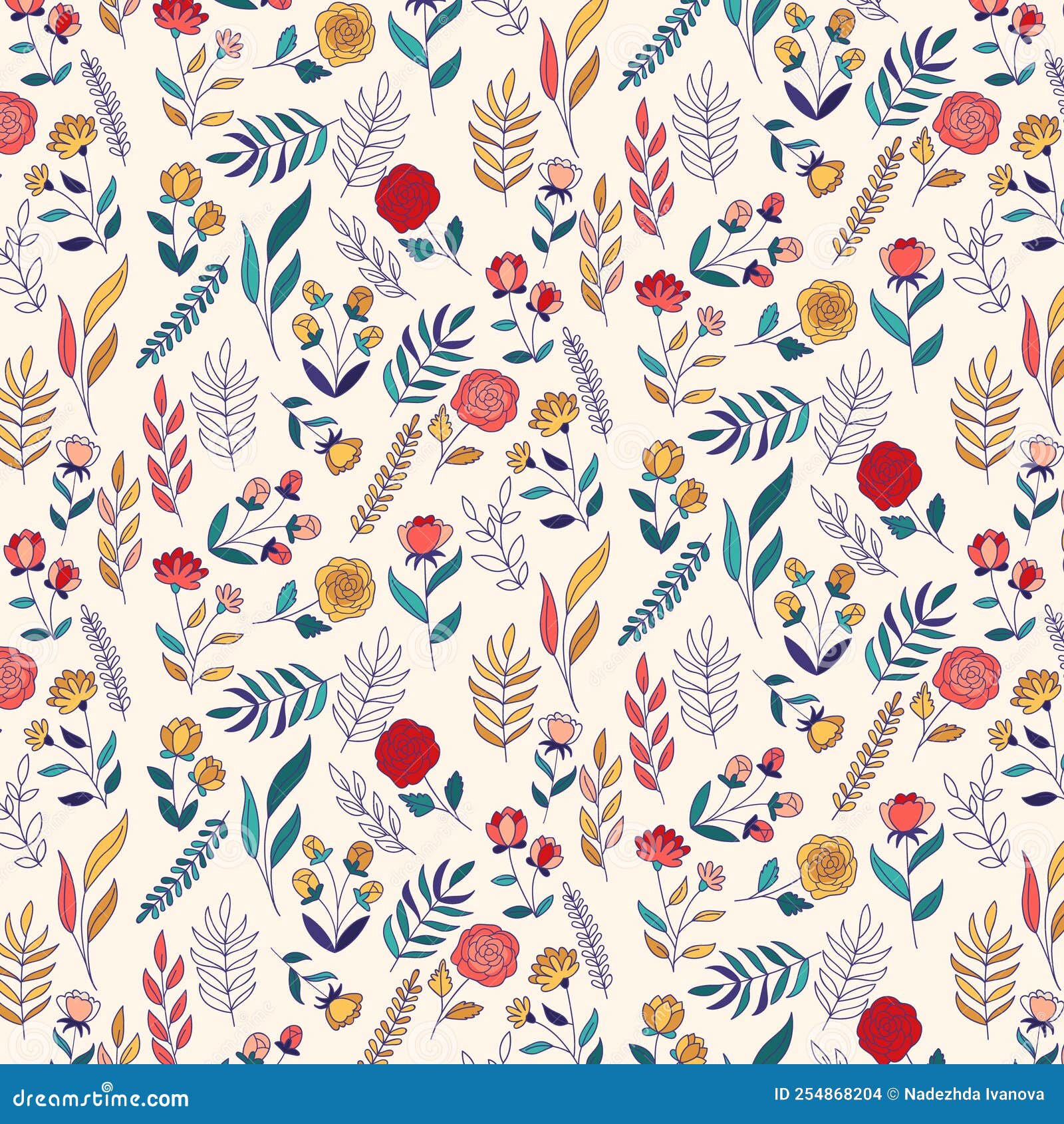 Hand Drawn Small Flowers Pattern Design Vector Illustration Stock ...