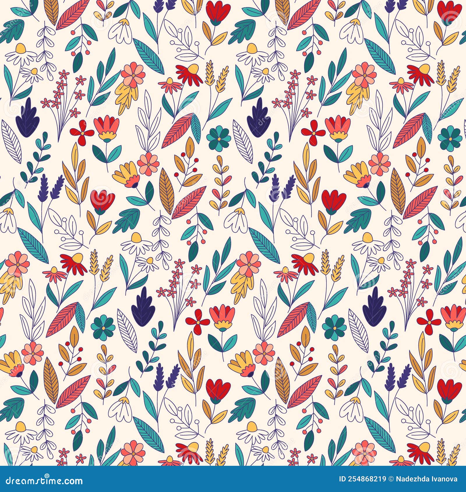 Hand Drawn Small Flowers Pattern Design Vector Illustration Stock ...