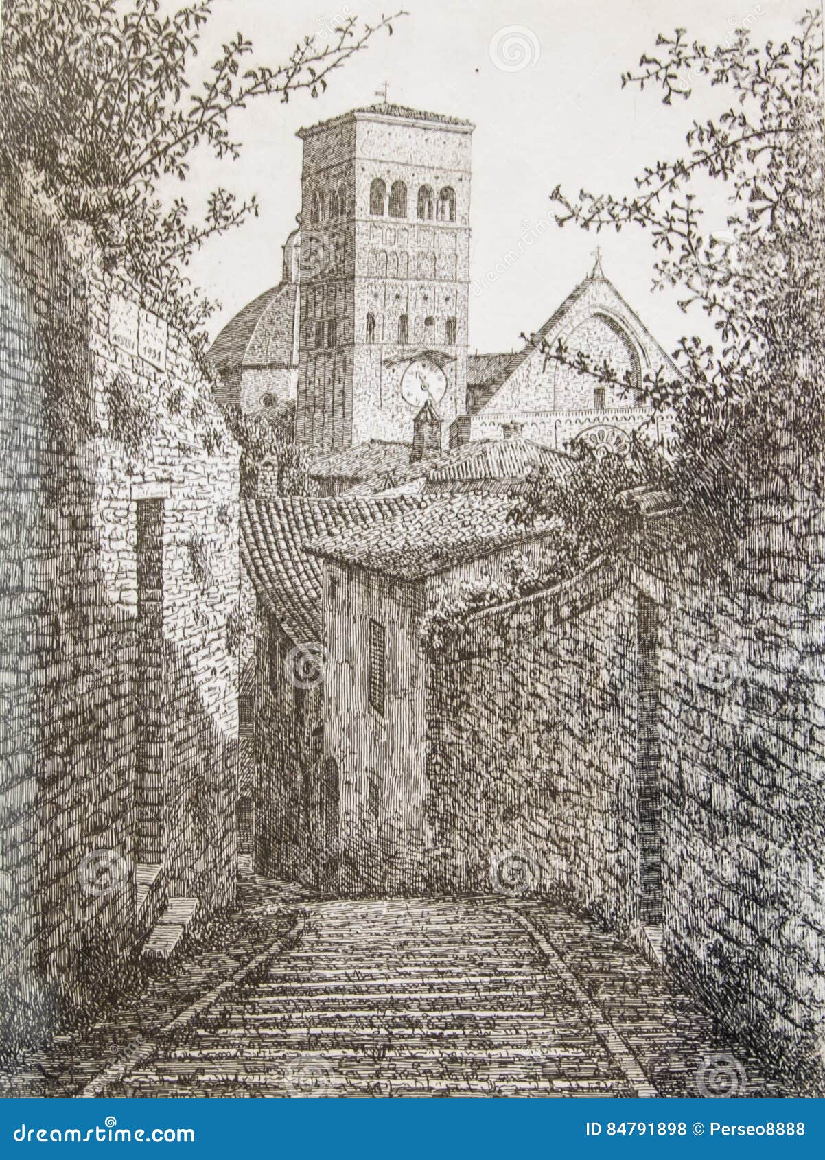 Hand Drawn of a Small Italian Village. Stock Illustration ...