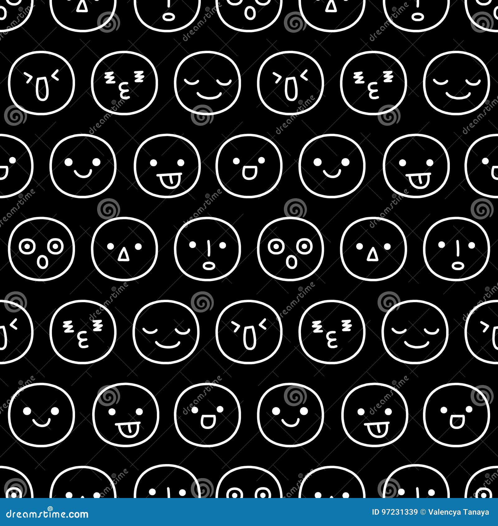 Hand Drawn Smiley Faces Seamless Pattern Stock Vector - Illustration of ...