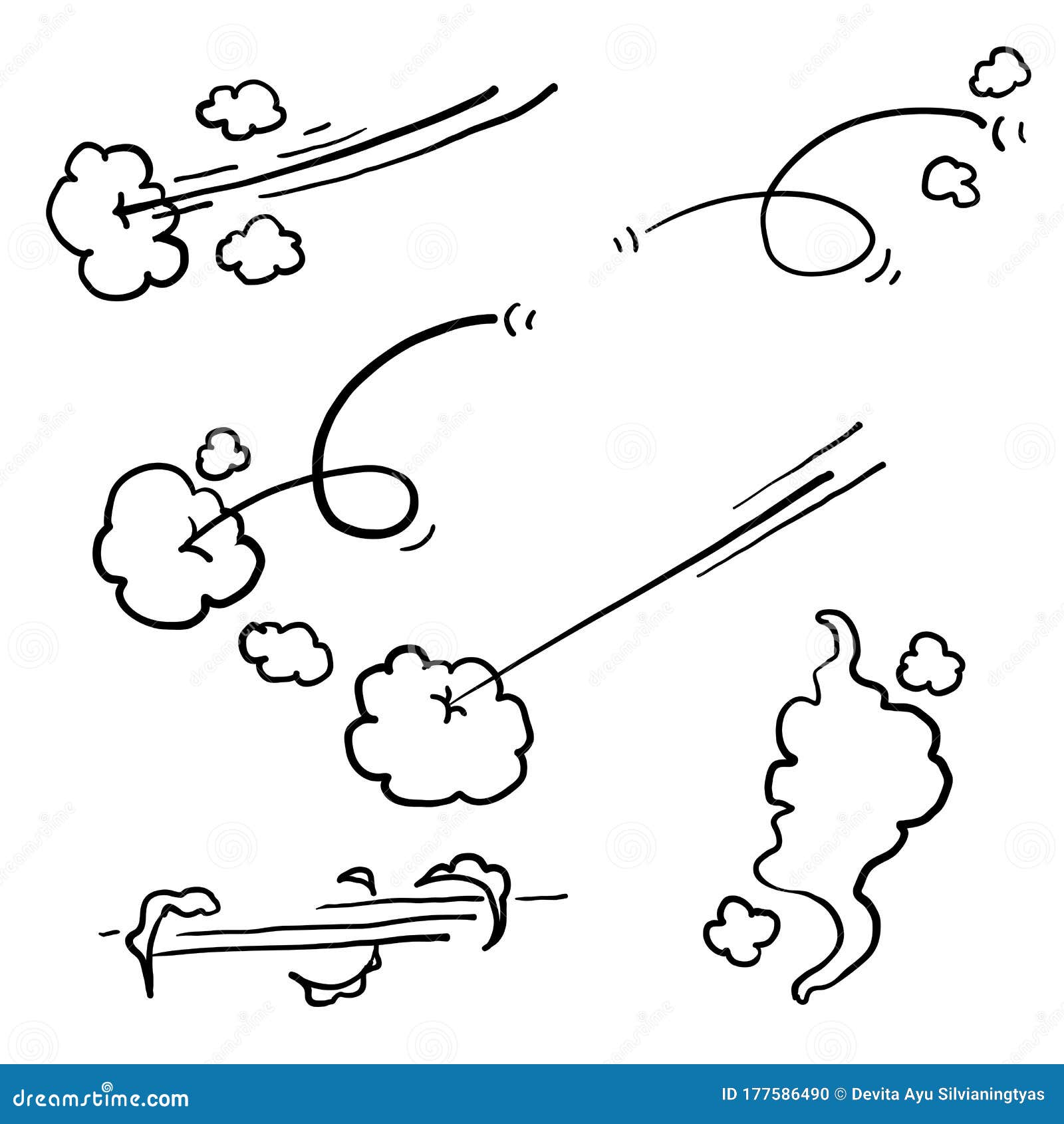 Hand Drawn Smoke Trail and Motion Trace Illustration with Doodle Style ...