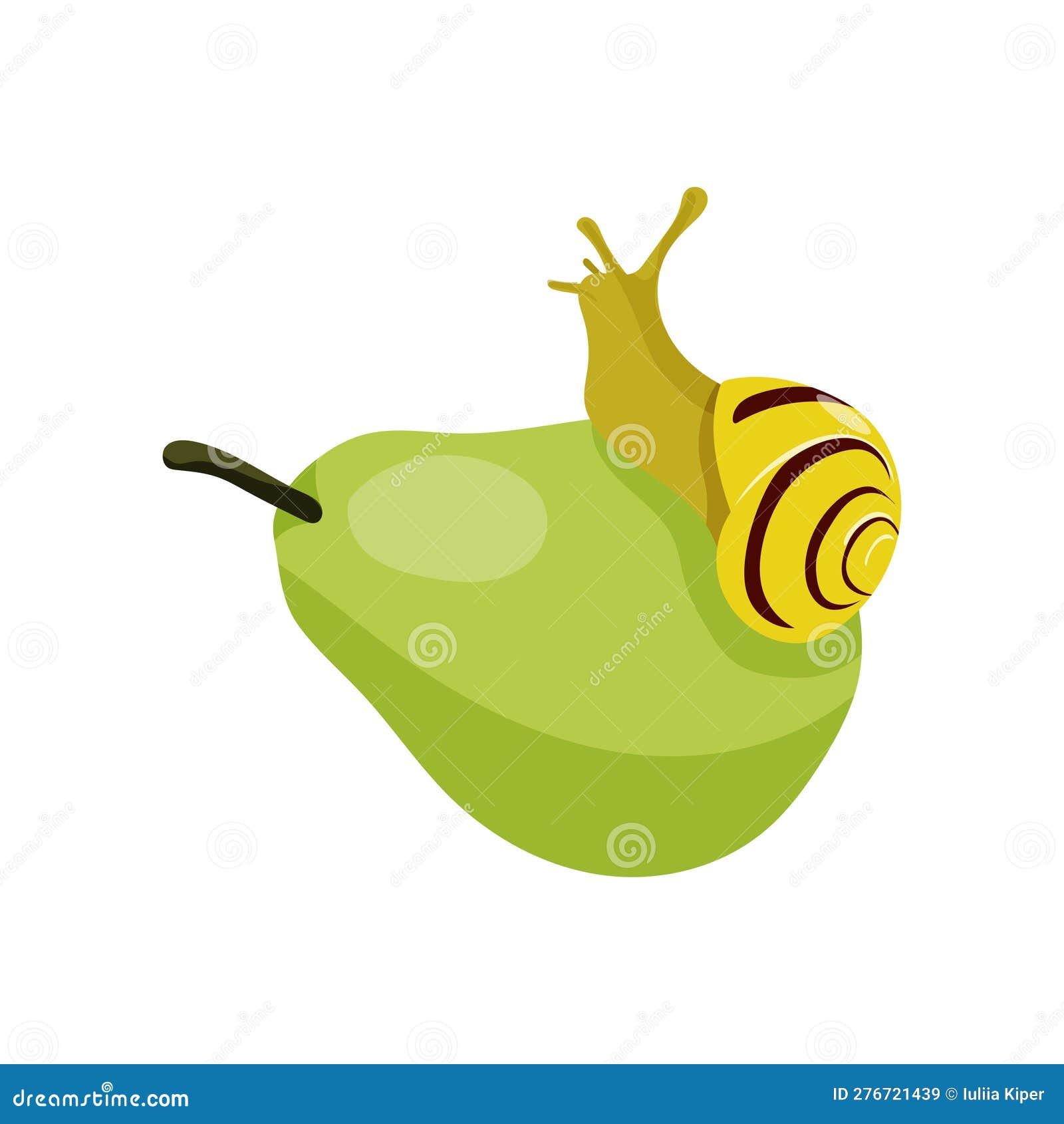 Hand Drawn Snail on a Green Pear. Stock Vector - Illustration of ...