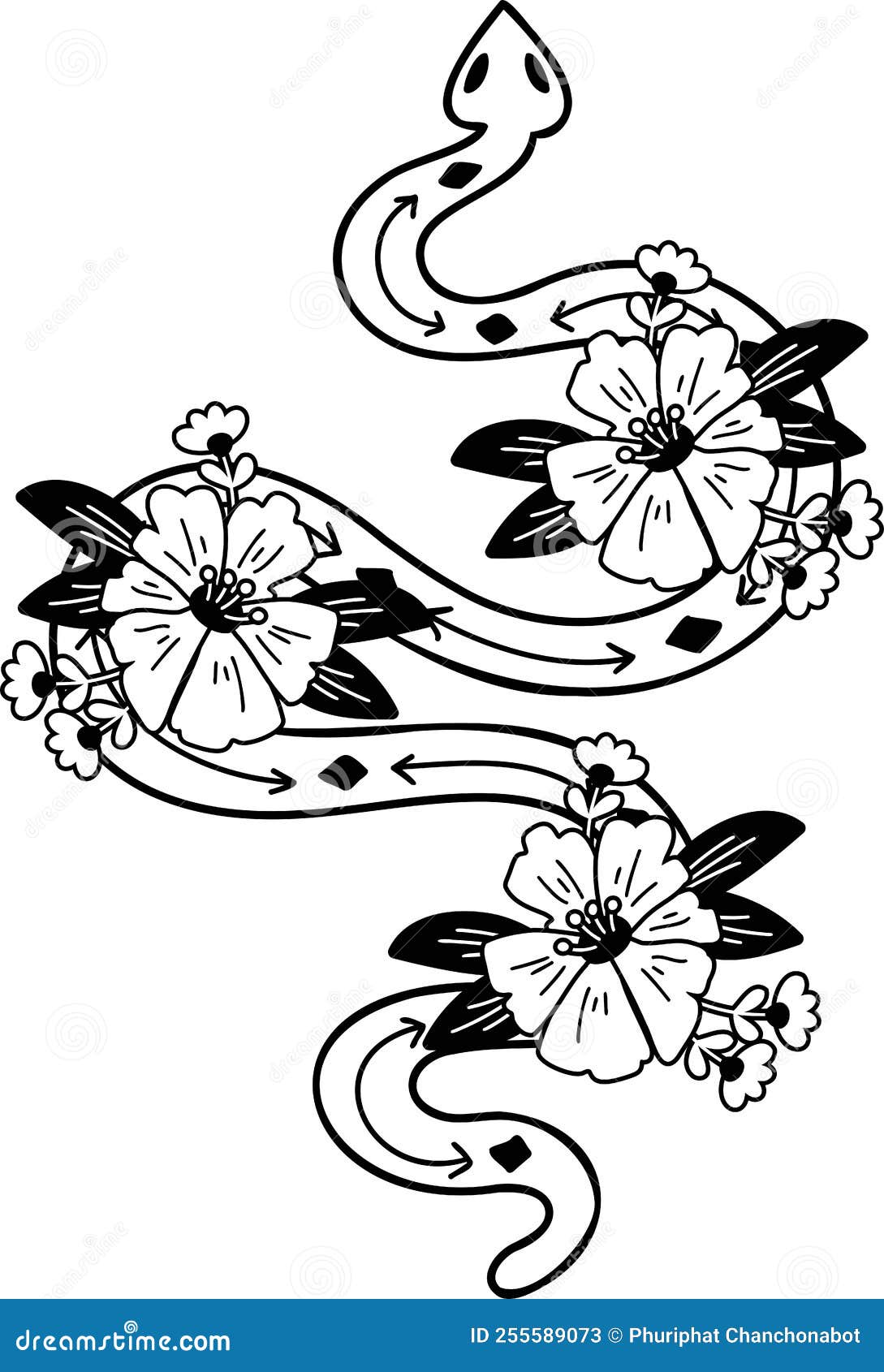 Hand Drawn Snakes and Flowers Boho Style Illustration Stock Vector ...