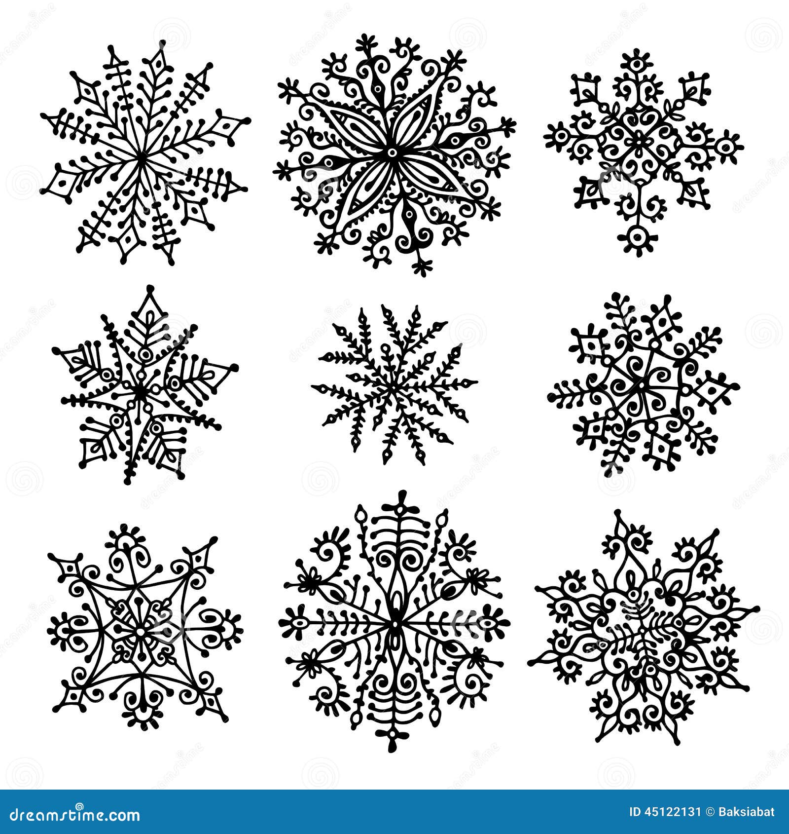 Hand drawn snowflakes. stock vector. Illustration of celebration - 45122131
