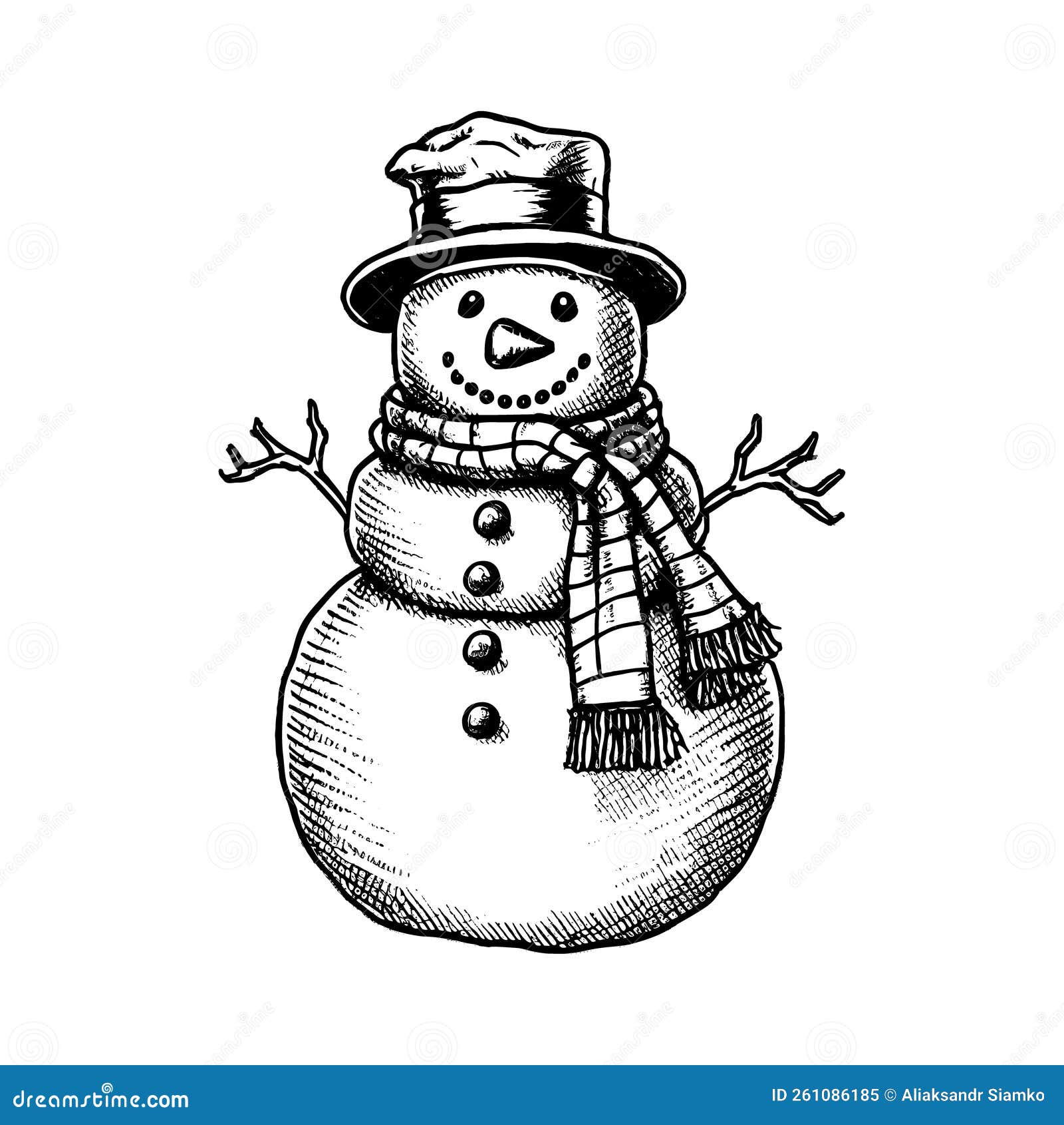 Hand drawn snowman stock vector. Illustration of isolated - 261086185