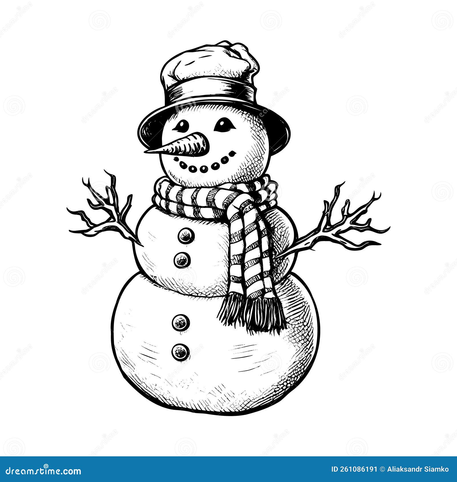 Hand drawn snowman stock vector. Illustration of season - 261086191