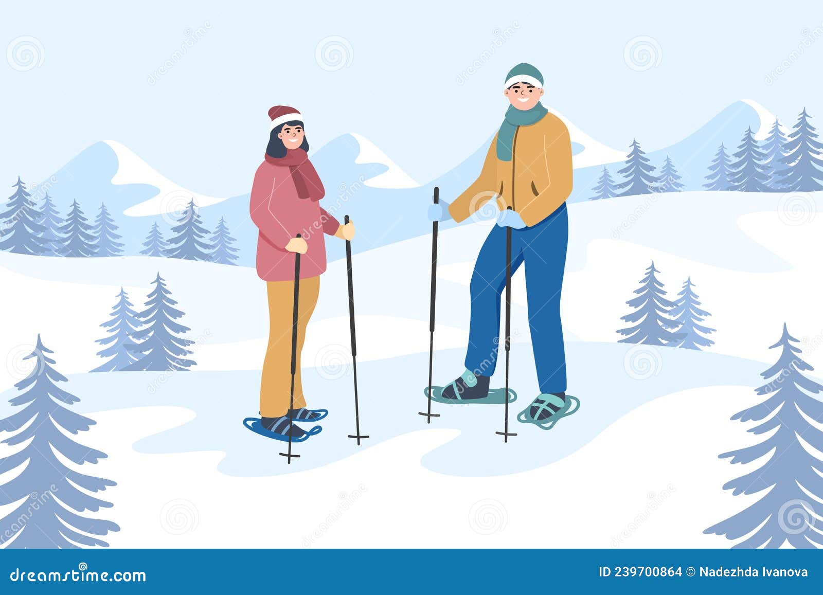 Hand Drawn Snowshoeing Illustration Vector Illustration. Stock Vector ...