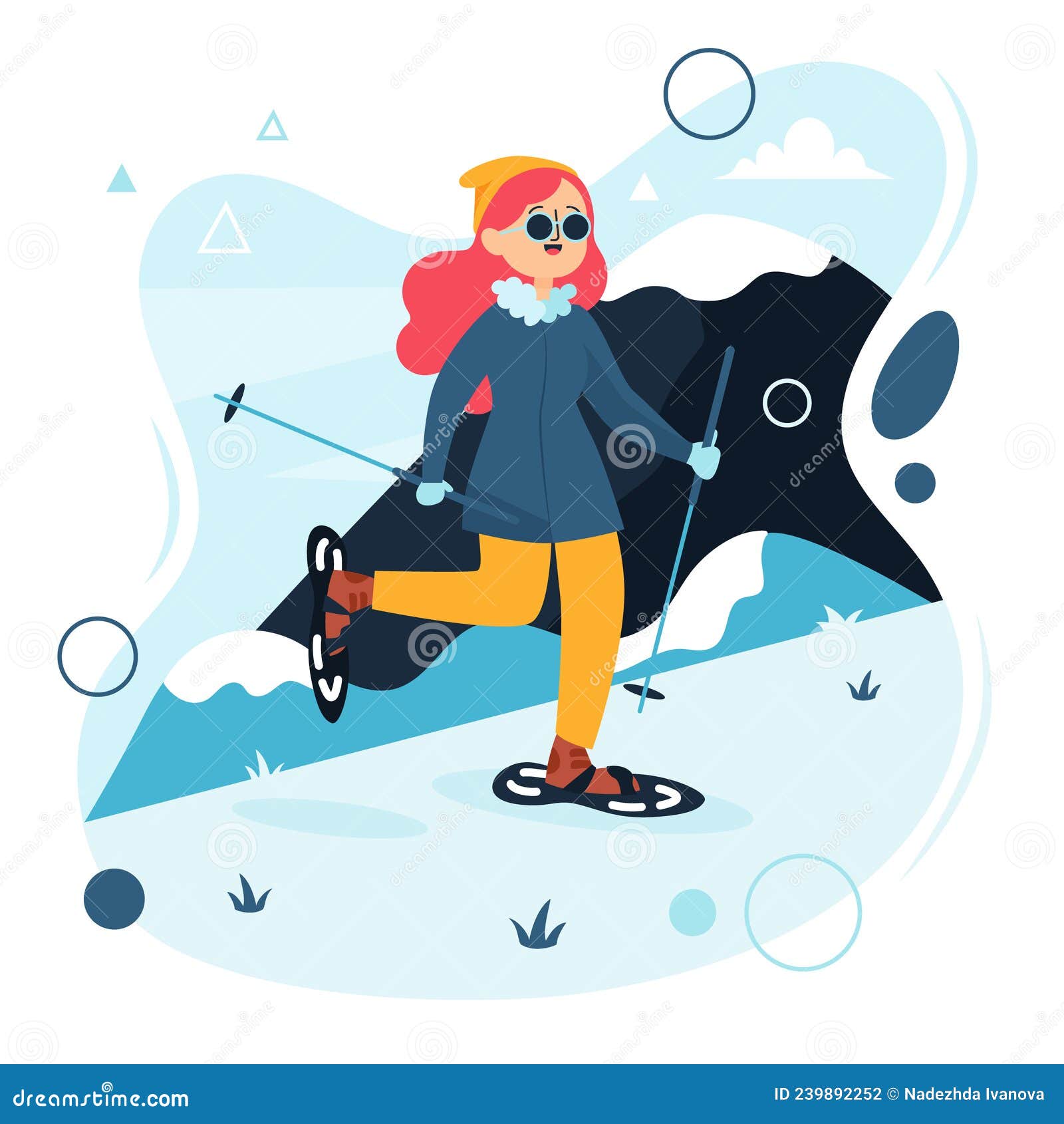 Hand Drawn Snowshoeing Illustration Vector Illustration. Stock Vector ...