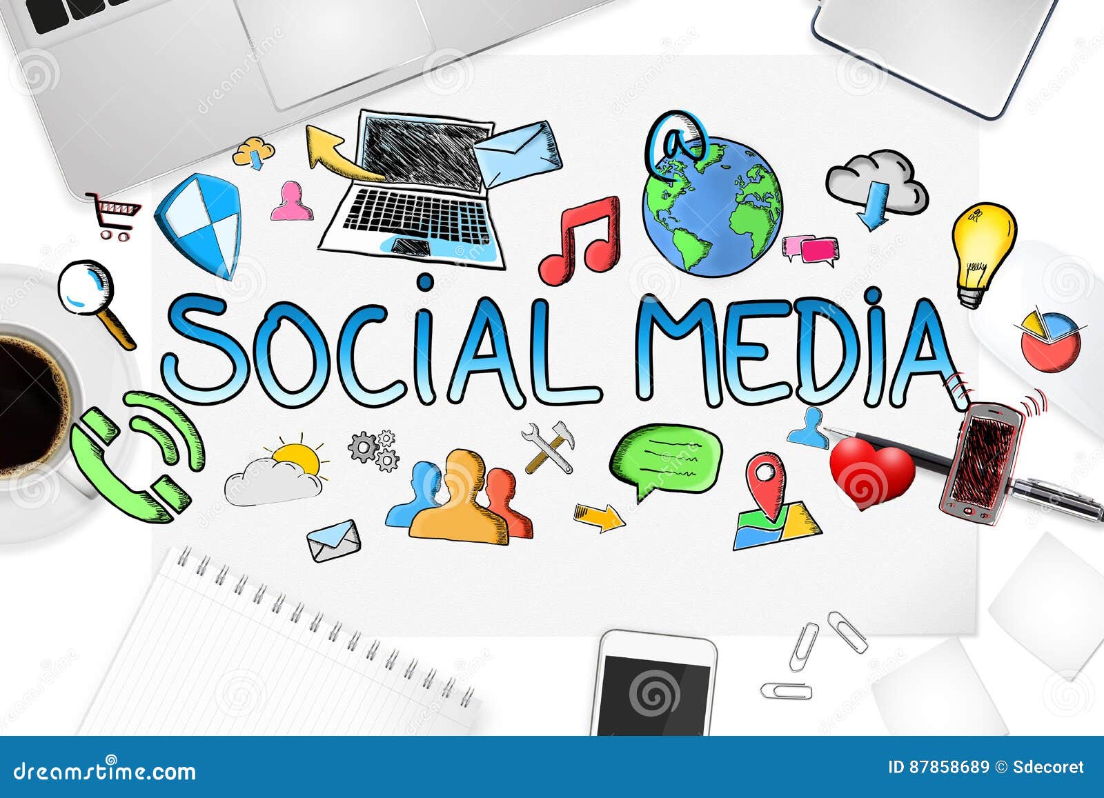 Hand Drawn Social Media Presentation on Office Background Stock ...