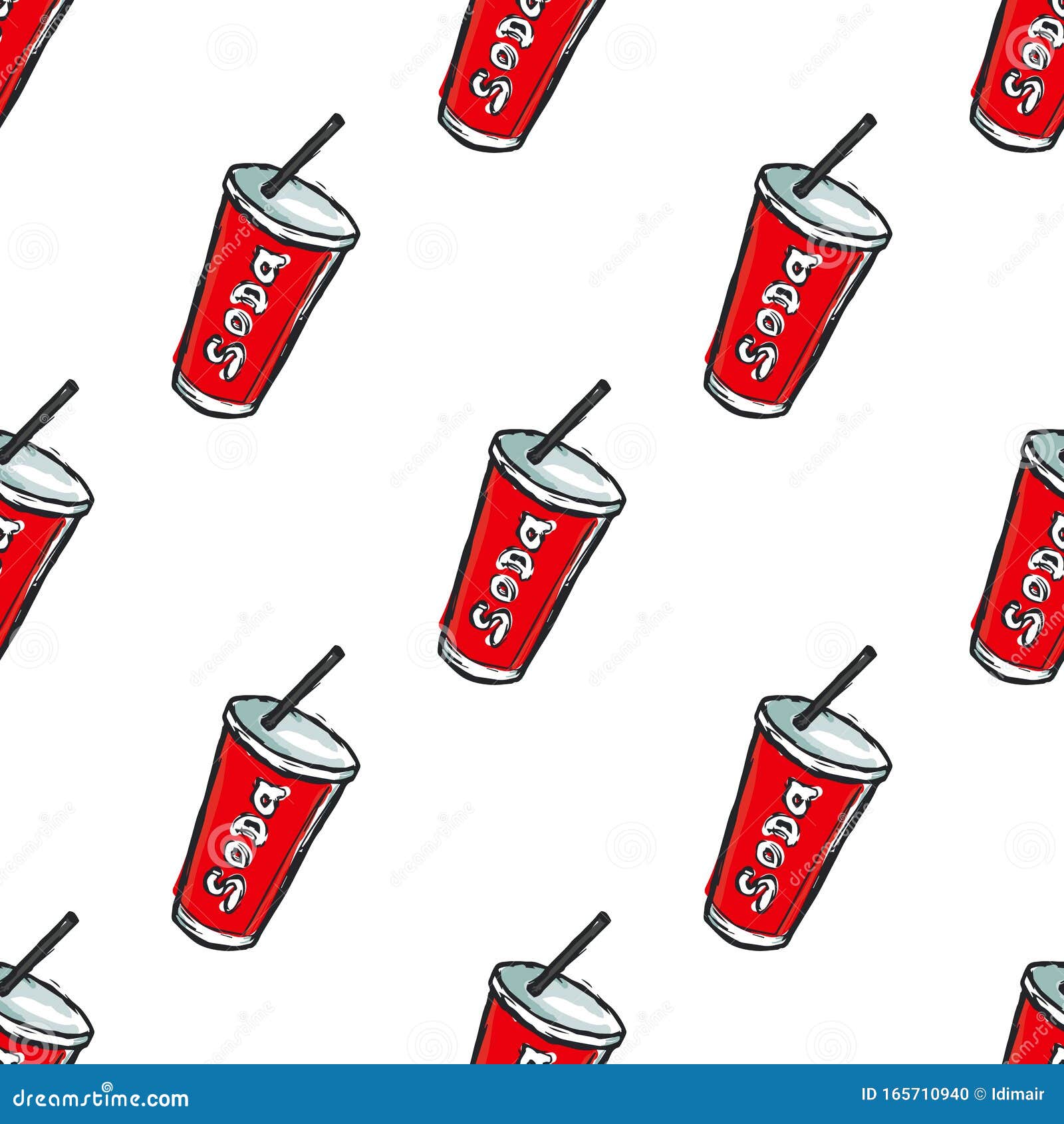 Hand Drawn Soda Drink Seamless Pattern Background. Vector Stock Vector ...