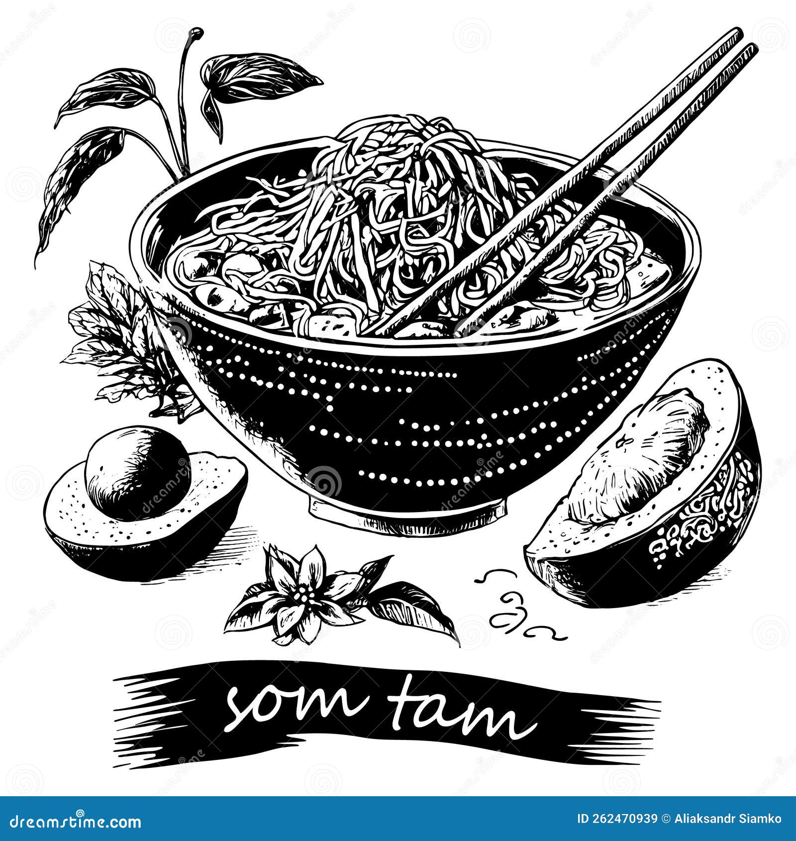 Hand Drawn Som Tam. Sketch Style Cartoon Vector | CartoonDealer.com ...