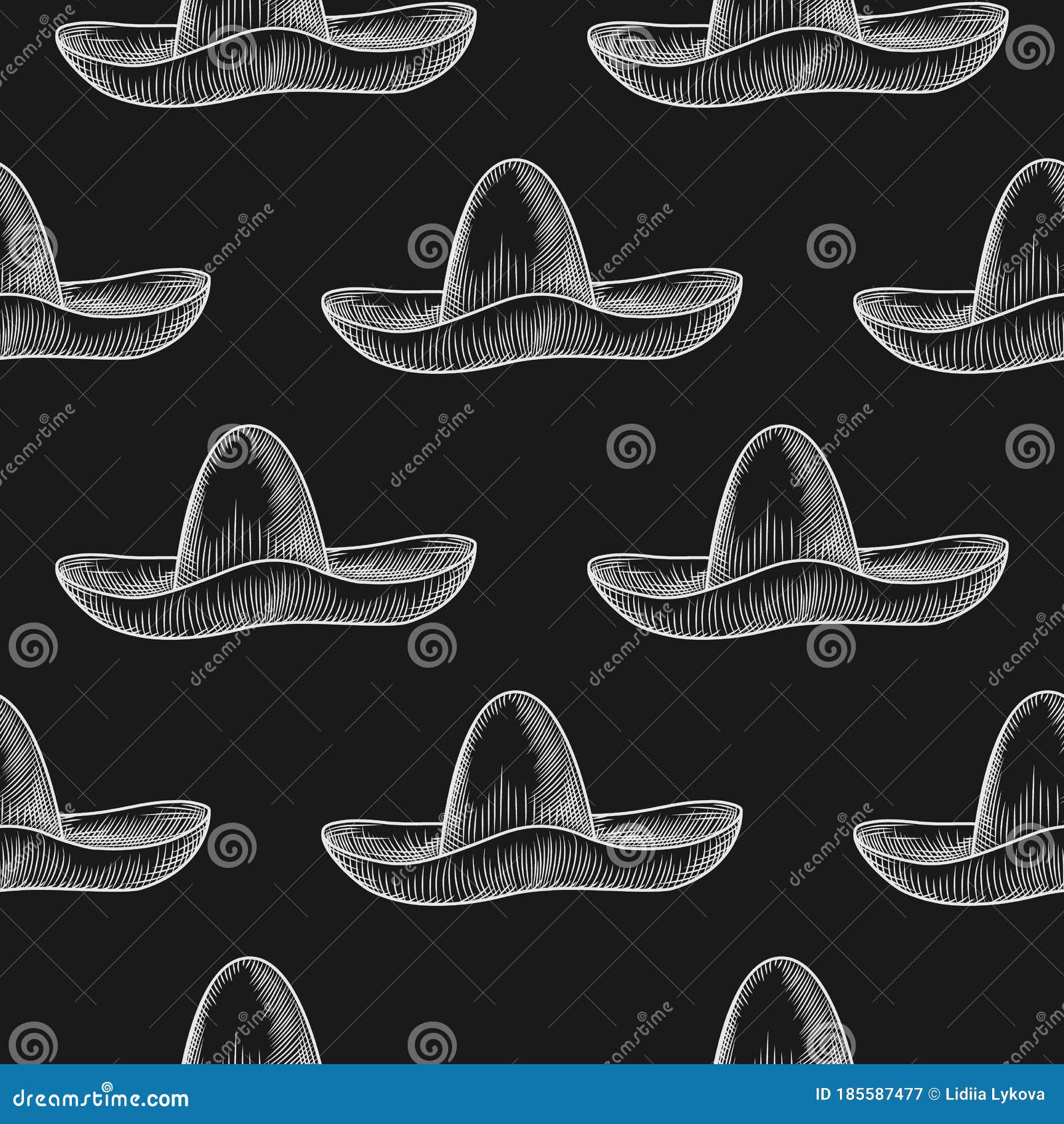 Hand Drawn Sombrero Hat Seamless Pattern on Blackboard Stock ...