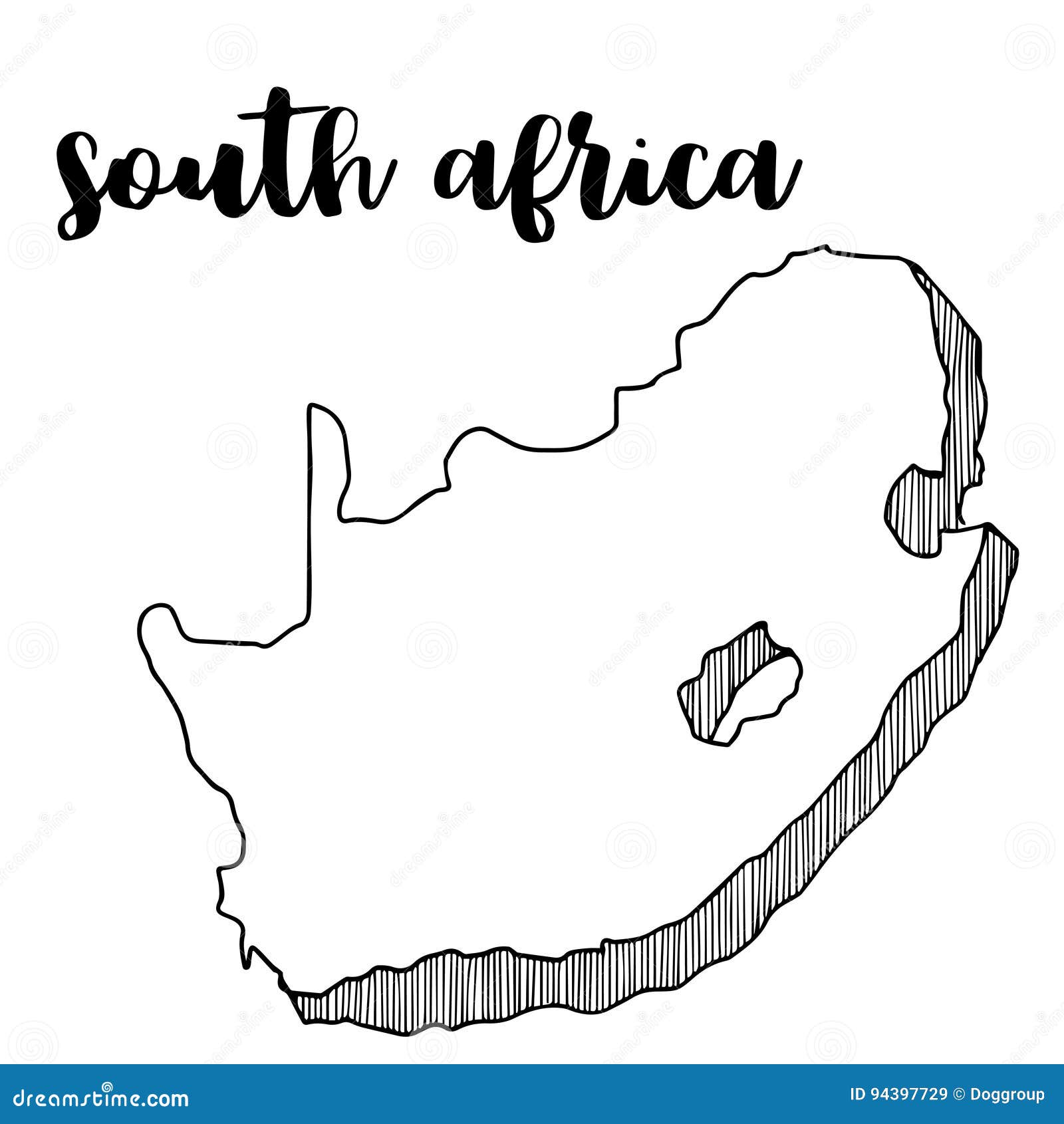 Hand Drawn of South Africa Map Stock Illustration - Illustration of ...