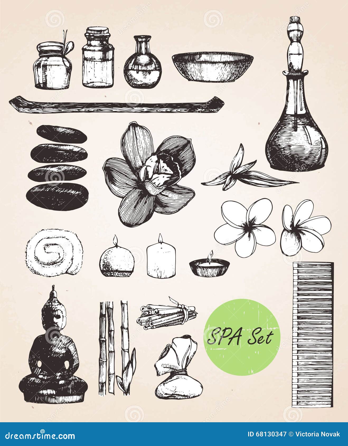 Hand drawn Spa Set. stock vector. Illustration of natural - 68130347