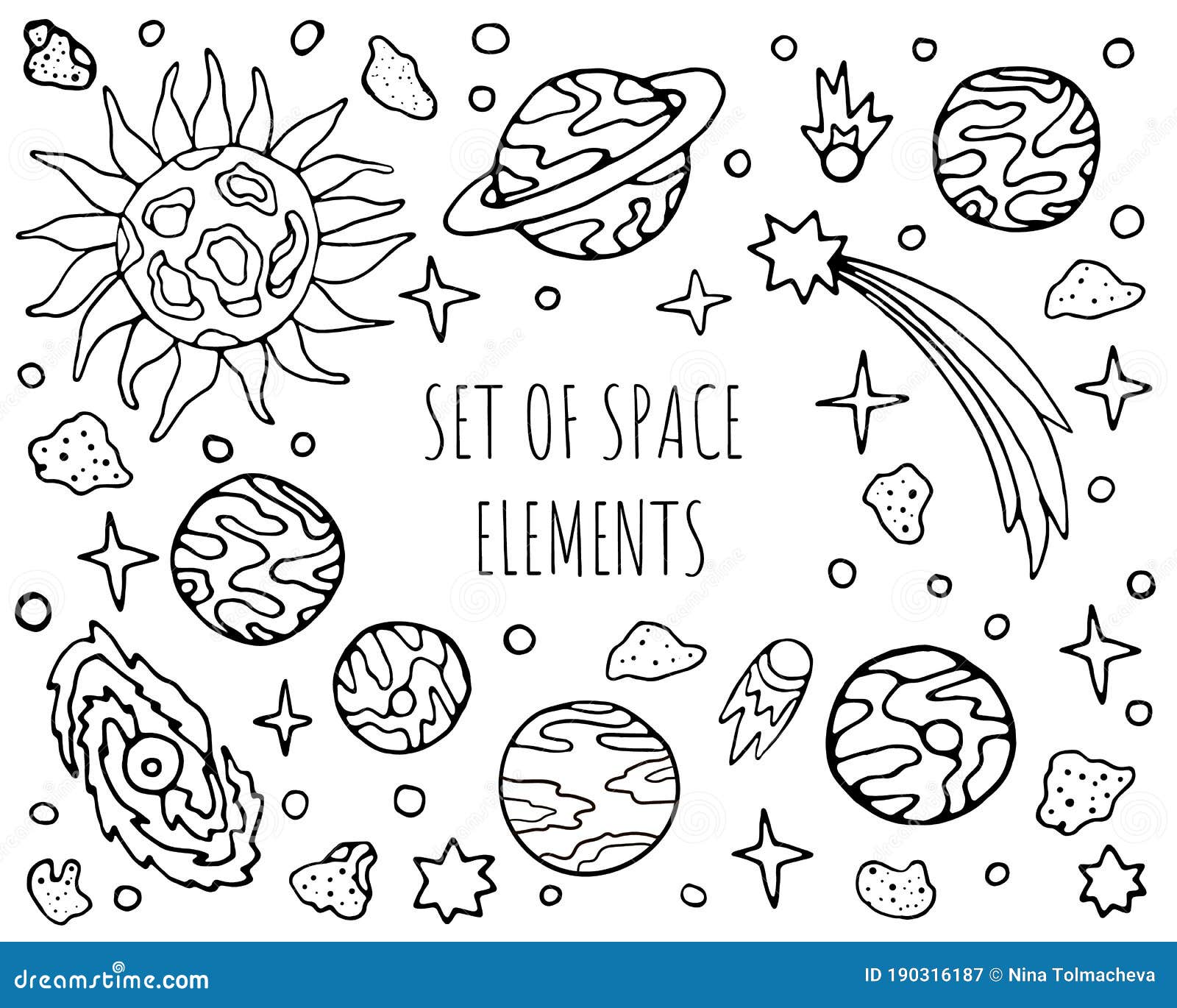 Hand Drawn Space Cosmic Elements Collection Set Stock Vector ...