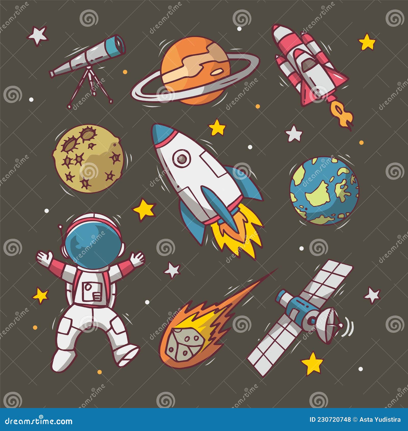 Set of Hand Drawn Space Doodle Stock Vector - Illustration of hand ...