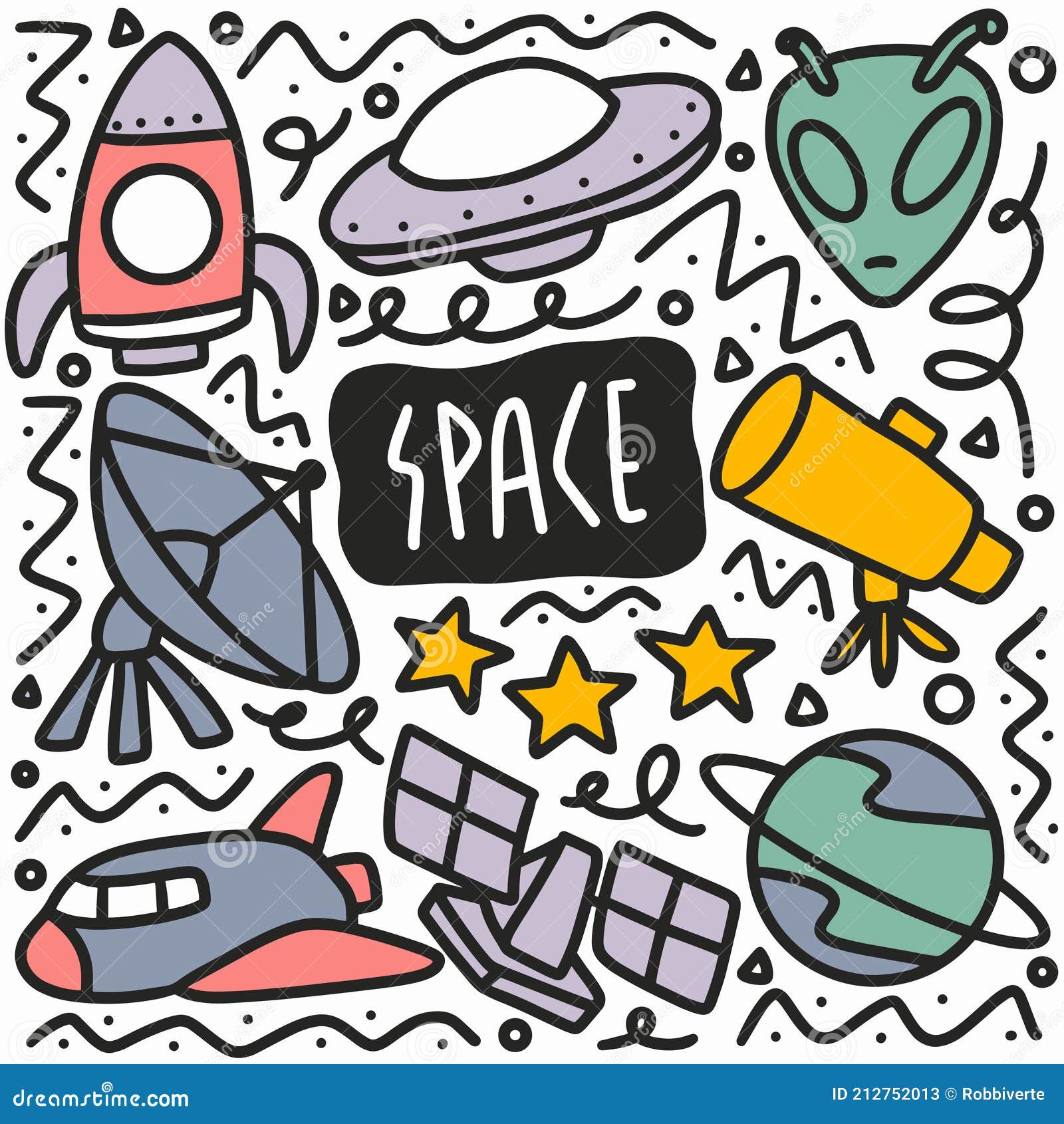 Hand Drawn Space Doodle Set Stock Vector - Illustration of design, icon ...