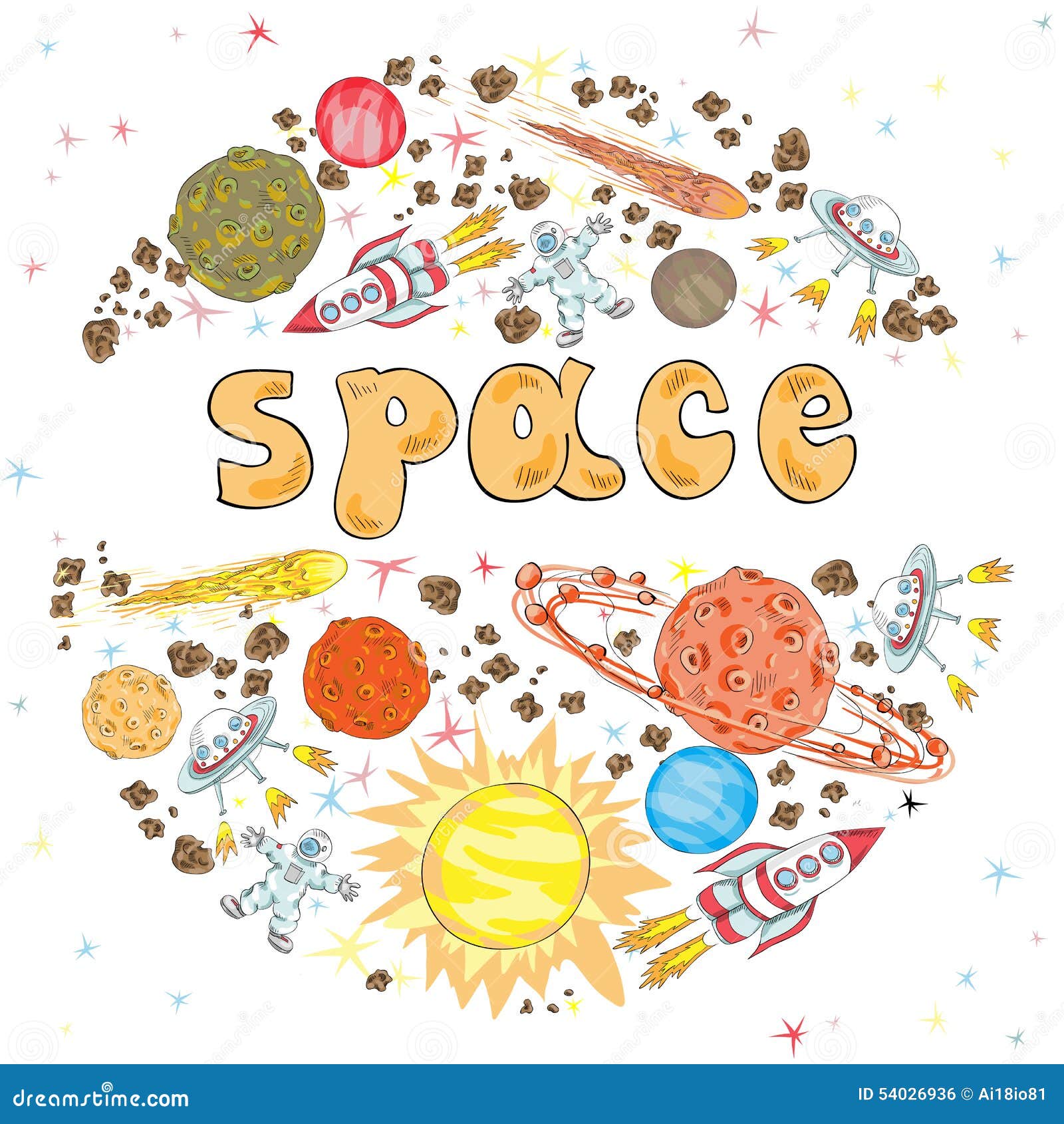 Hand Drawn Space. Kids Vector Illustration Stock Illustration ...
