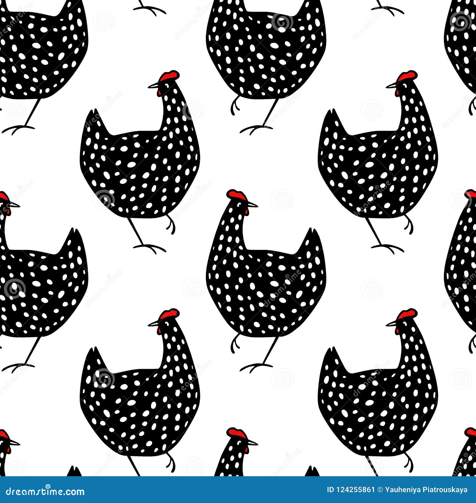 Hand Drawn Speckled Hens Pattern Stock Vector - Illustration of life ...