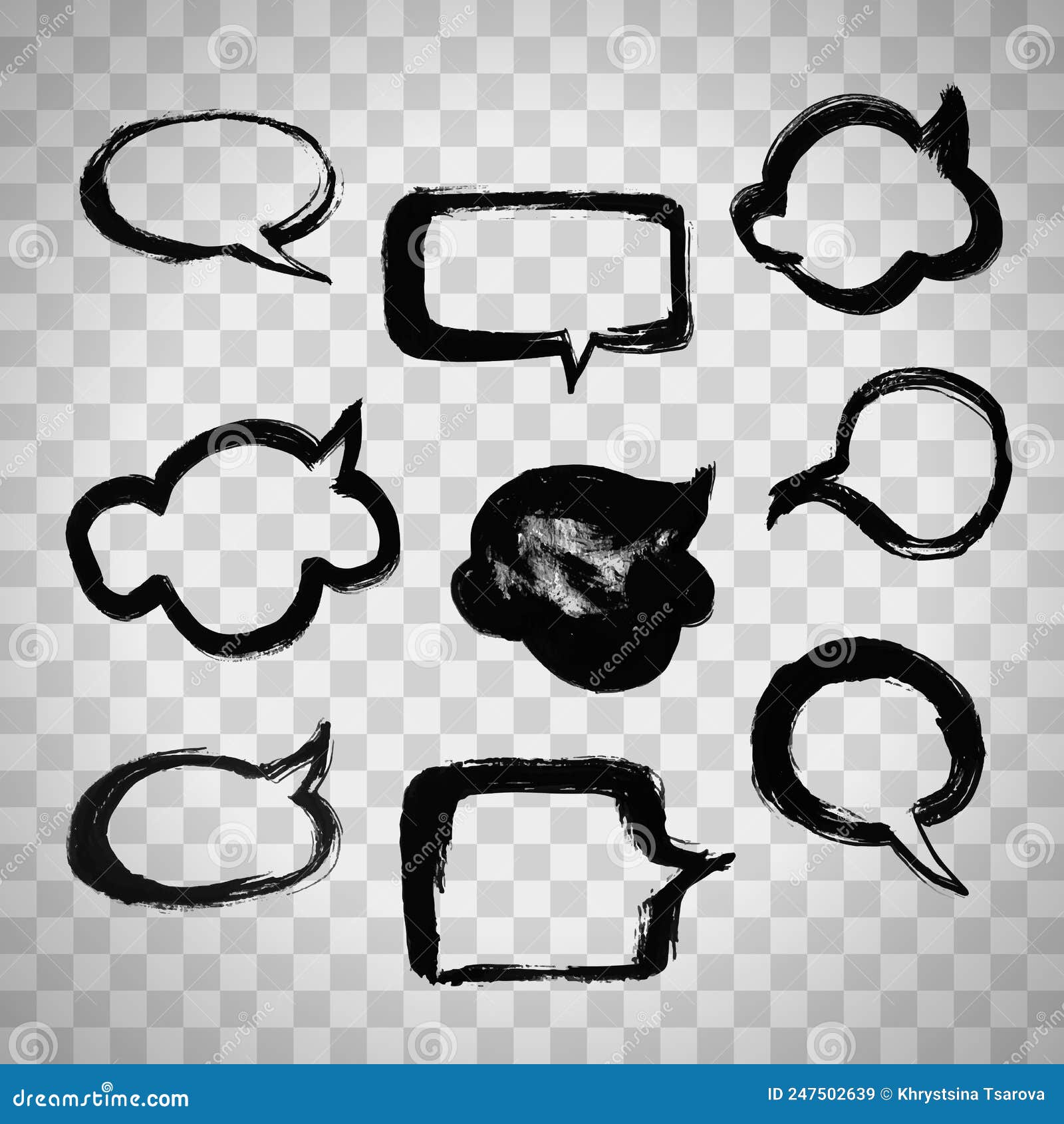 Hand Drawn Speech Bubbles Created by Dry Brush. Grunge Style Set on the ...