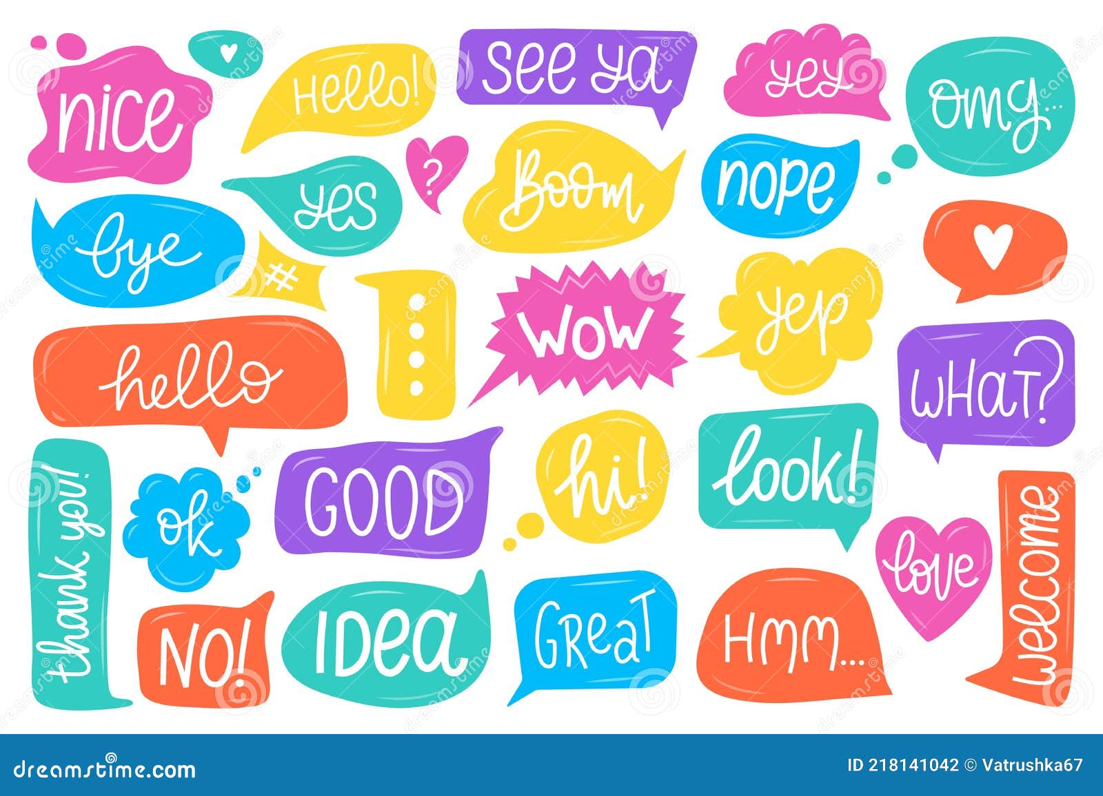 Hand Drawn Speech Bubbles. Doodle Dialogue Bubble, Thinking Cloud With ...