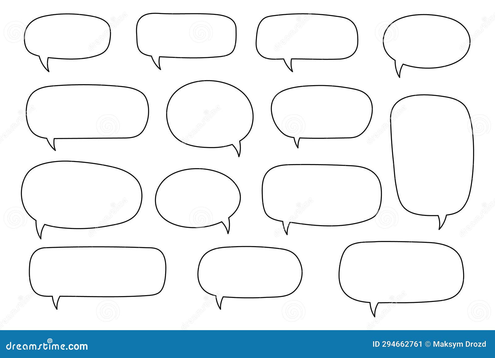 Hand Drawn Speech Bubbles Set, Doodle Style, Blank Empty Vector Speech ...
