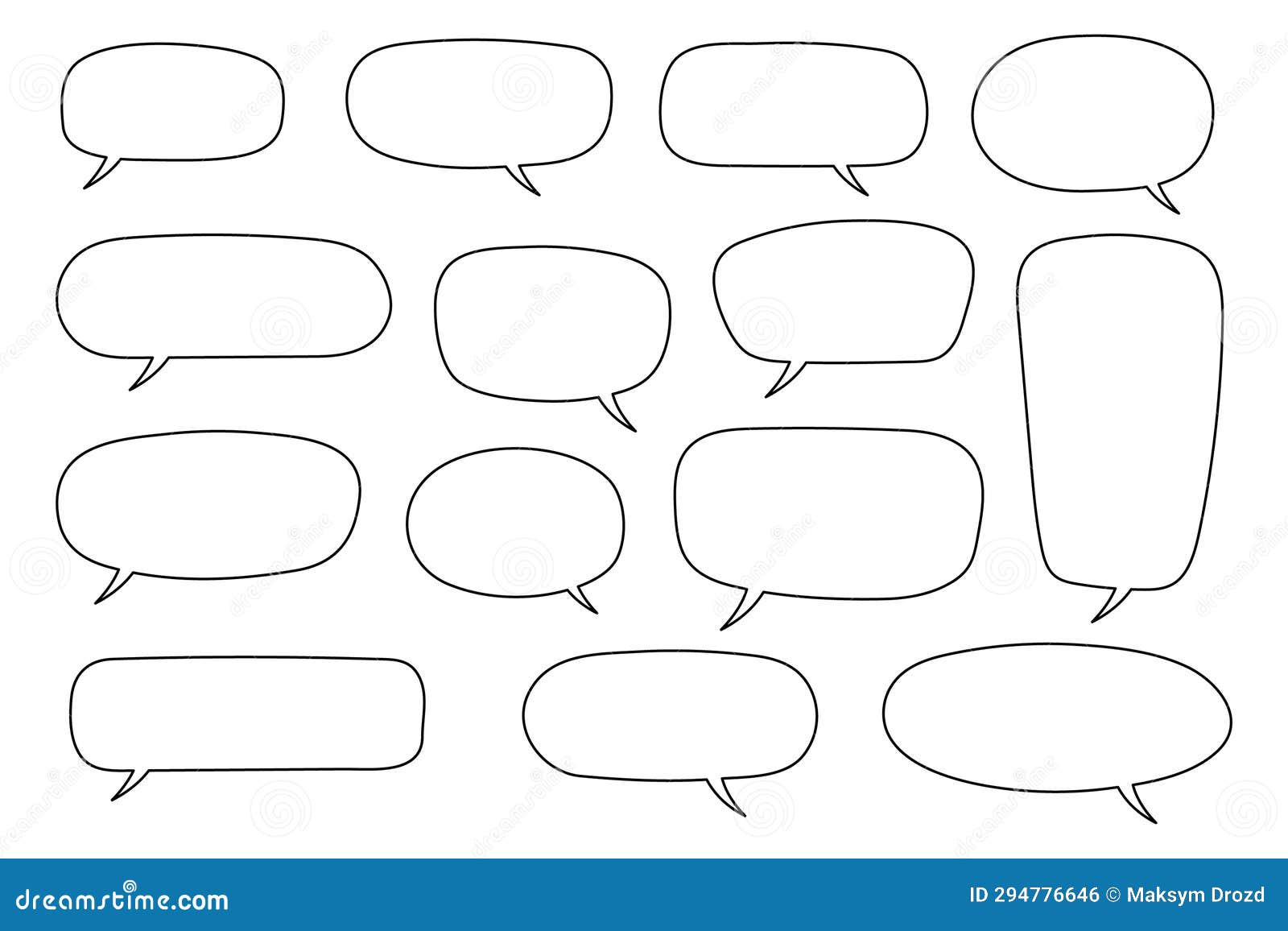 Hand Drawn Speech Bubbles Set, Doodle Style, Blank Empty Vector Speech ...